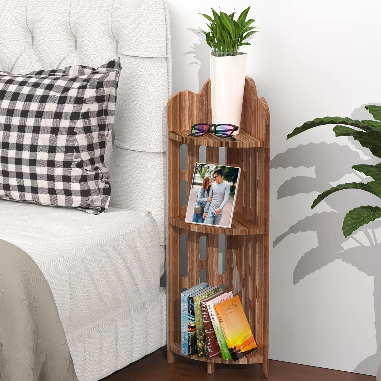 Ophelia & Co. Bathroom Corner Shelf Stand, 3 Tier Solid Wood Display ...