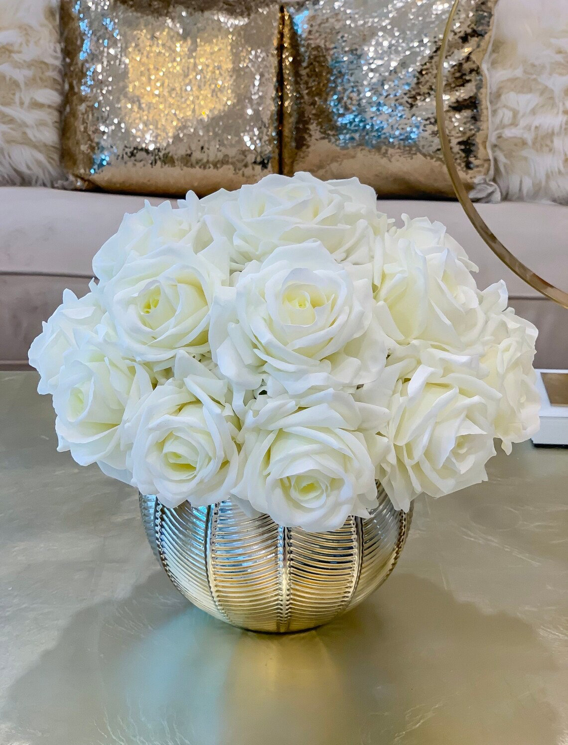 Flovery White Large Real Touch Flower Arrangement Dining Table ...