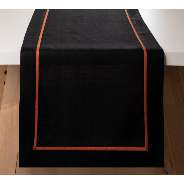 D'Moksha Homes Mitered Corner Cyan Blue Linen Table Runner | Wayfair