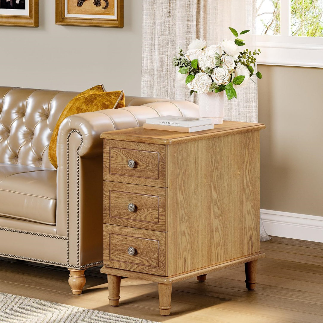 Canora Grey Fully Assembled End Table, Narrow Bedside Table With 3 ...