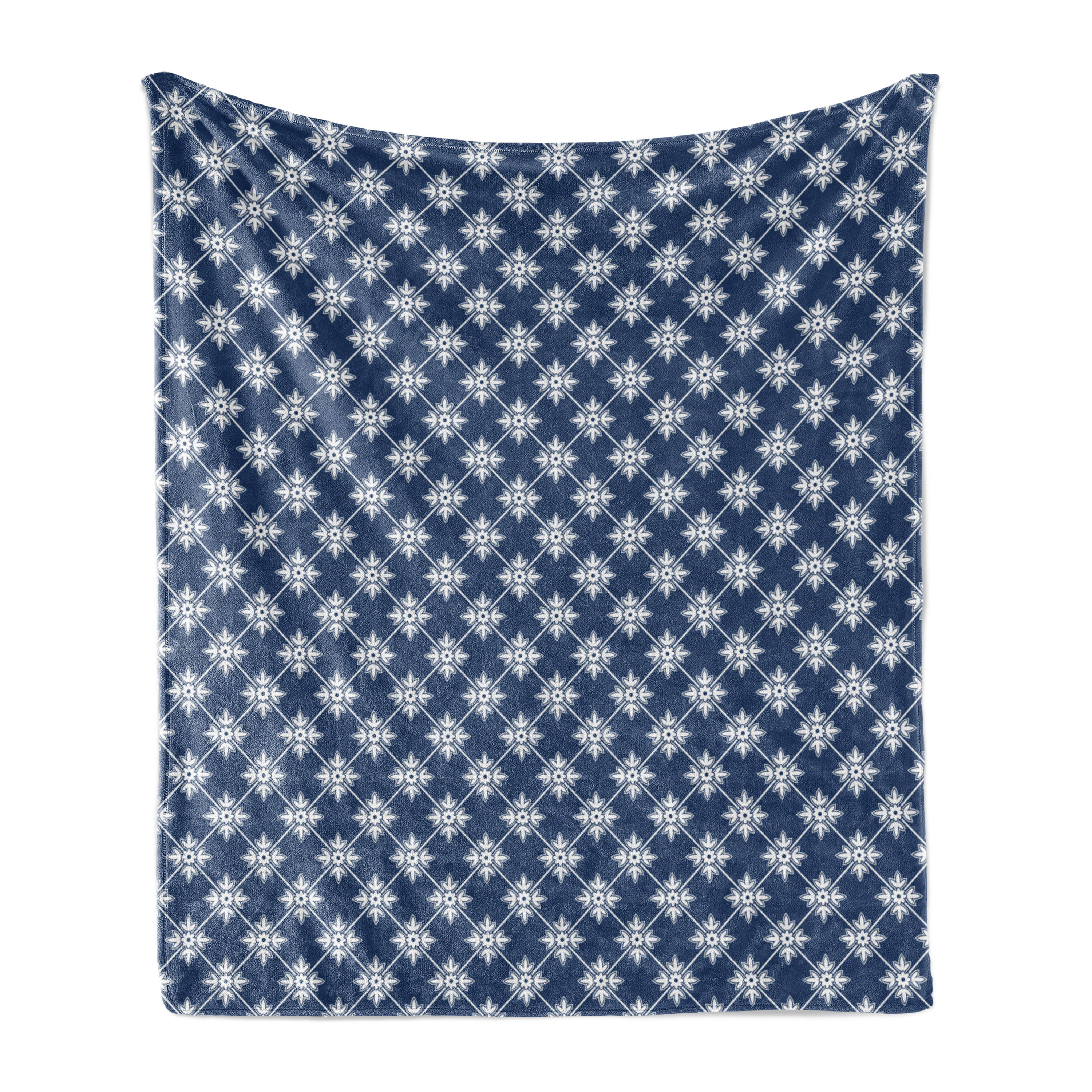 Ambesonne Indigo Fleece Throw Blanket Greek House Tile Themed Navy Blue ...