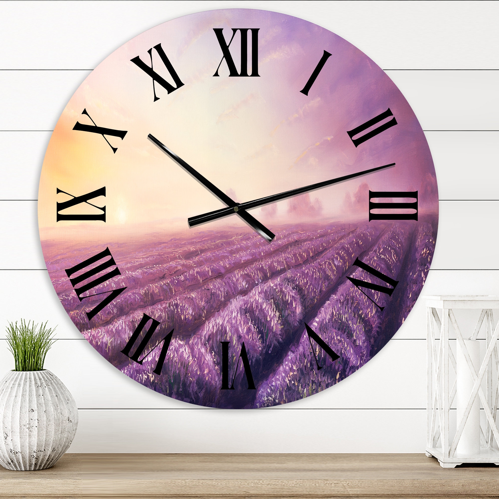 East Urban Home Lavender Fields During Dawn - Modern wall clock | Wayfair