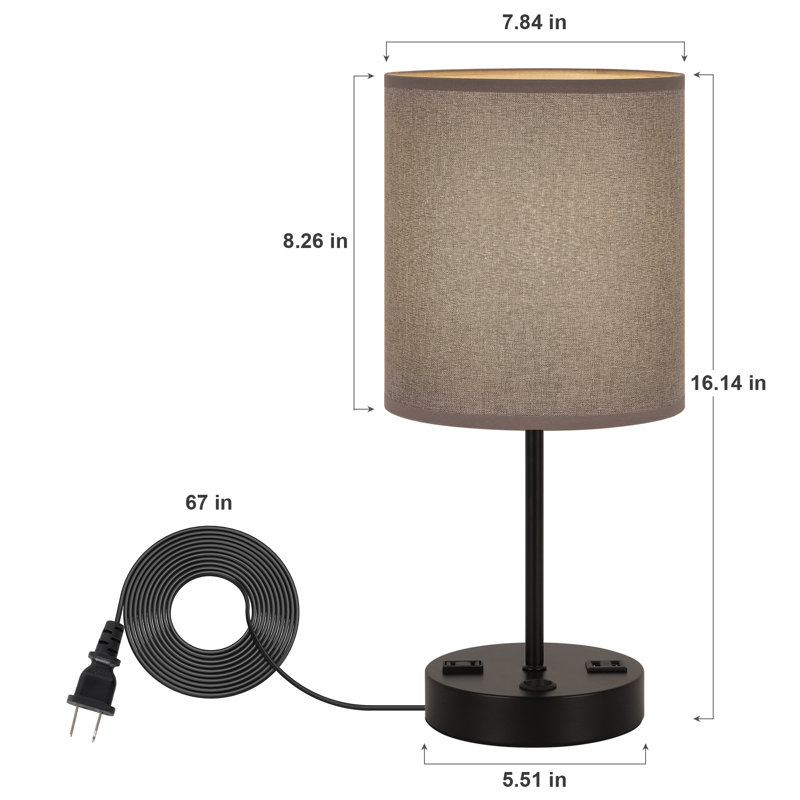 Latitude Run® USB Charging Bedside Table Lamp Gray Lampshade With AC ...