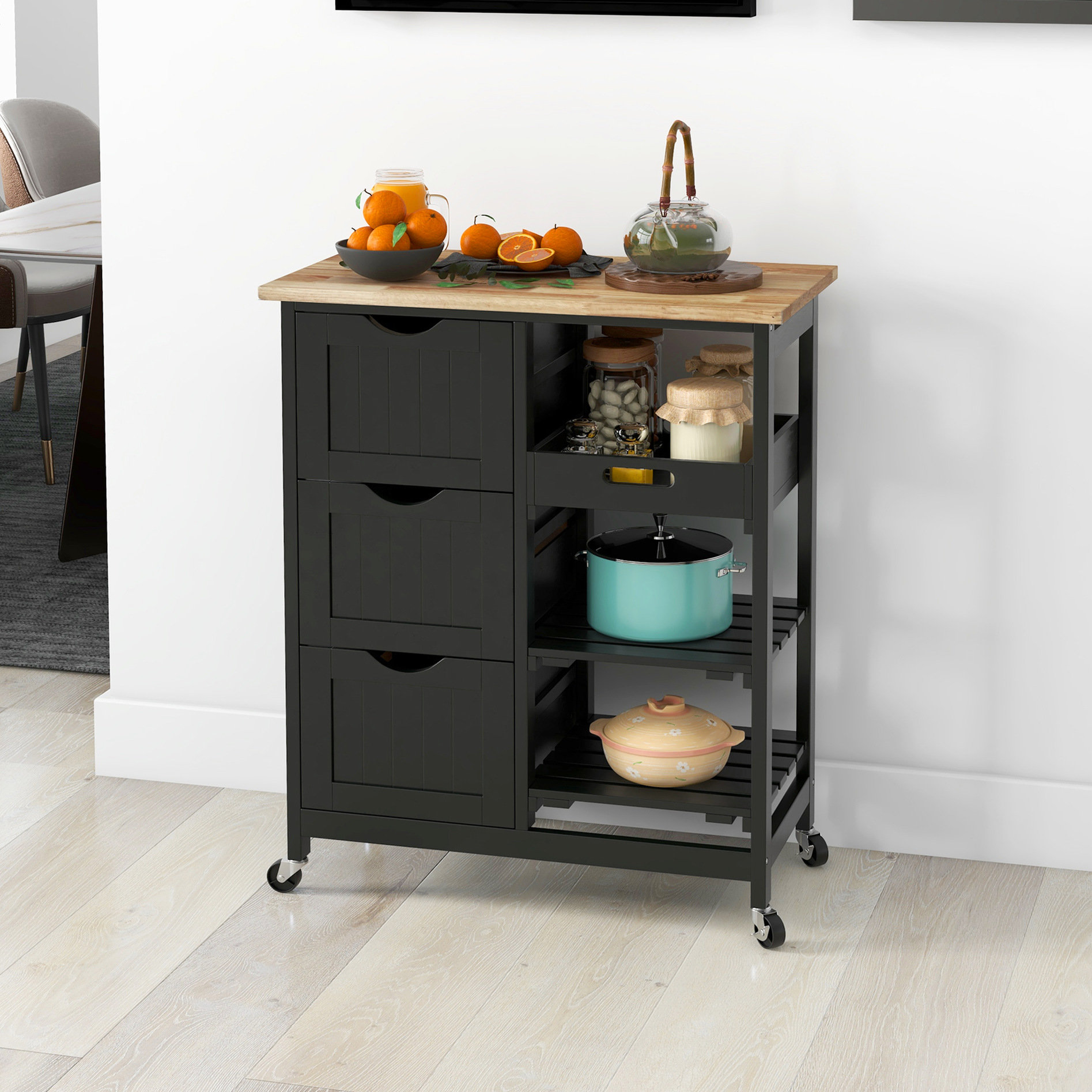 Latitude Run® Mobile Dining Cart, Black With Wood Platform And ...