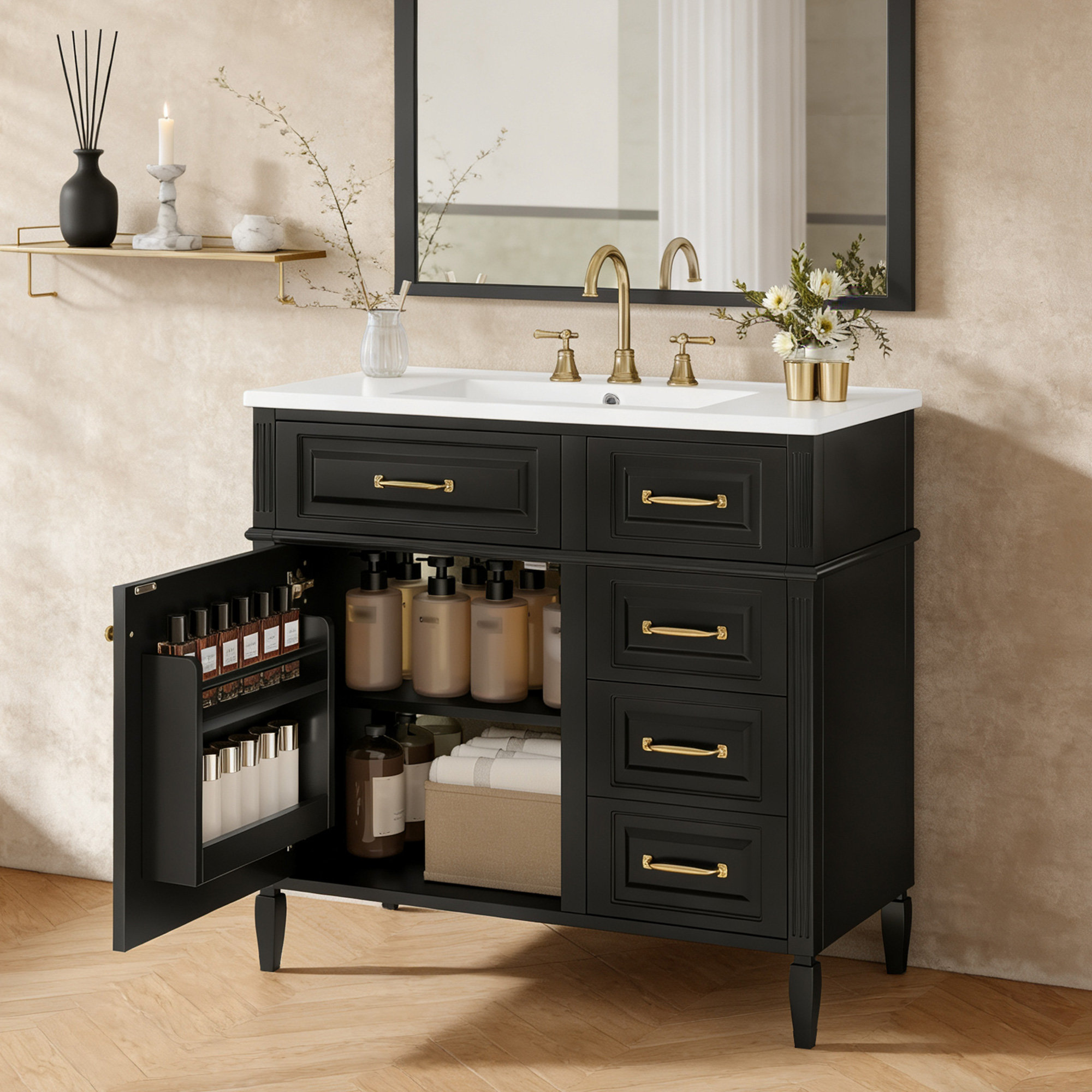 Winston Porter Meuble-lavabo autoportant 36 po - comptoir en céramique ...