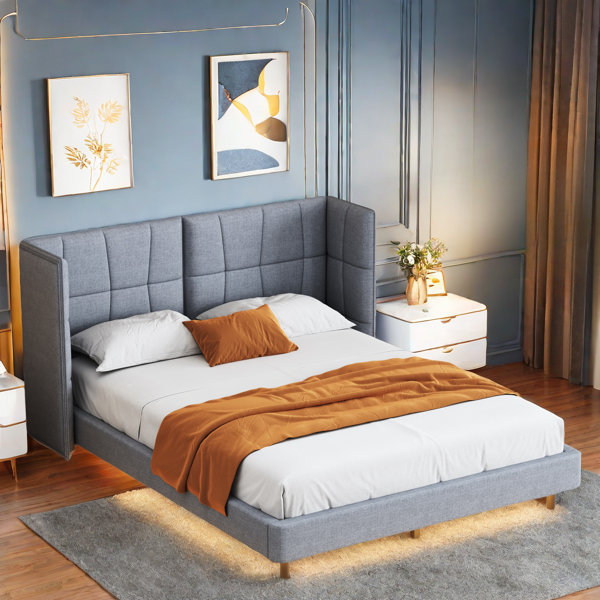 Disney Upholstered Platform Bed With Led Lights And U-shaped Headboard ...