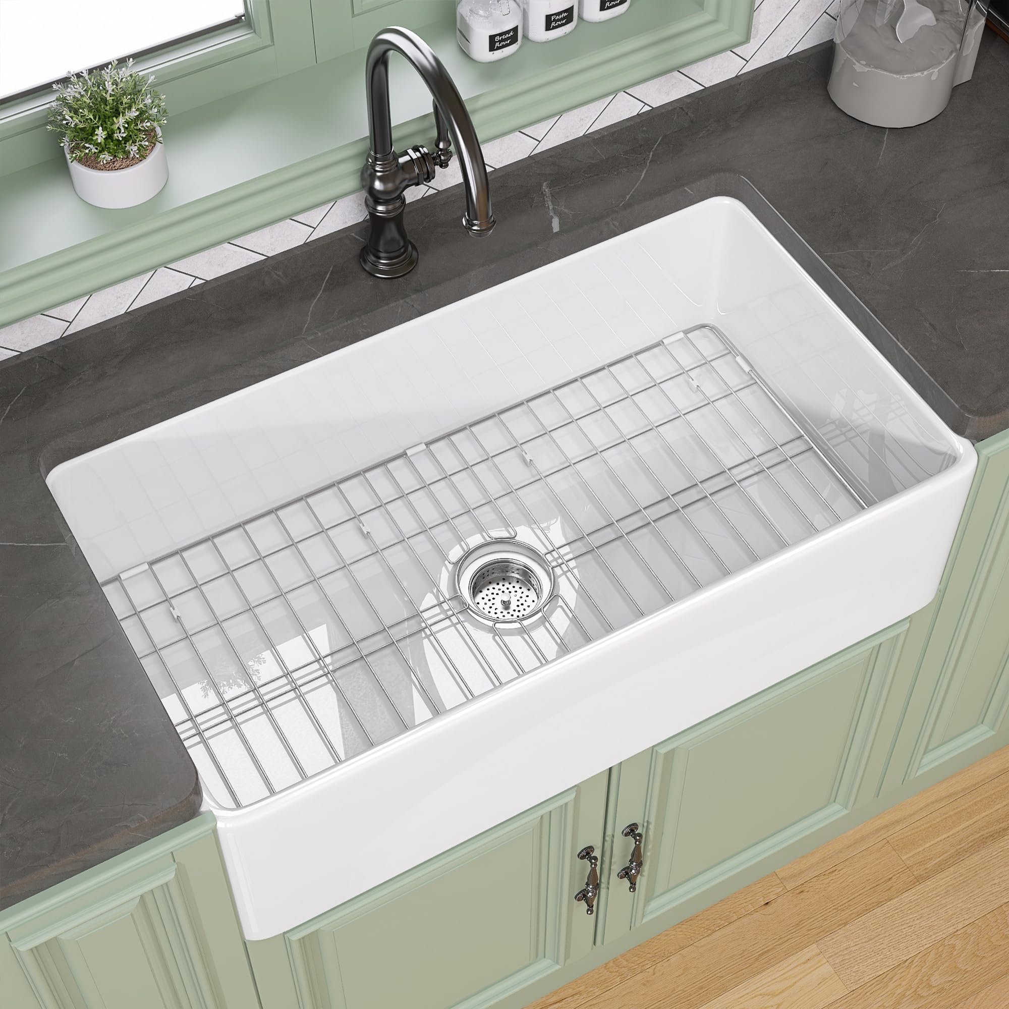KJETHKEY Farmhouse Sink 36 x 20 Fireclay Apron Front Farm Sink ...