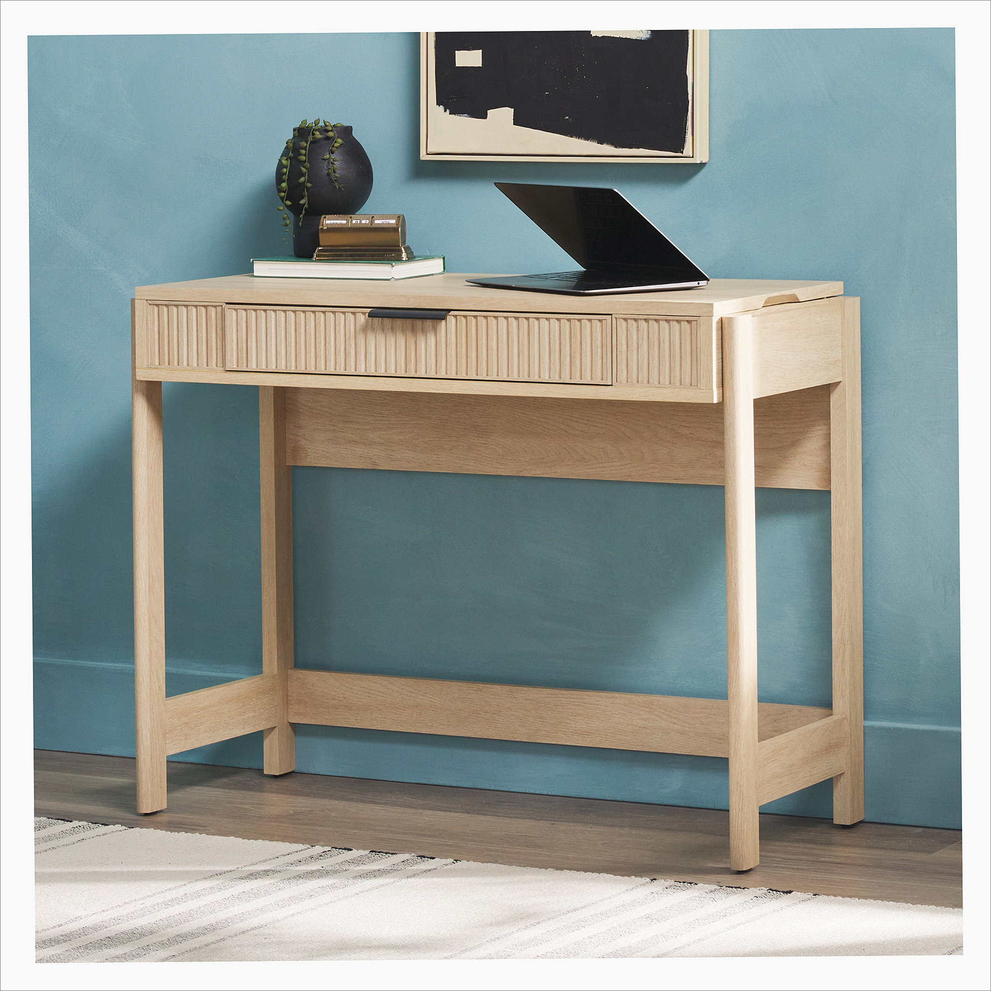 Latitude Run® Oak Transitional Reeded Lift-Top Desk with Drawer | Wayfair