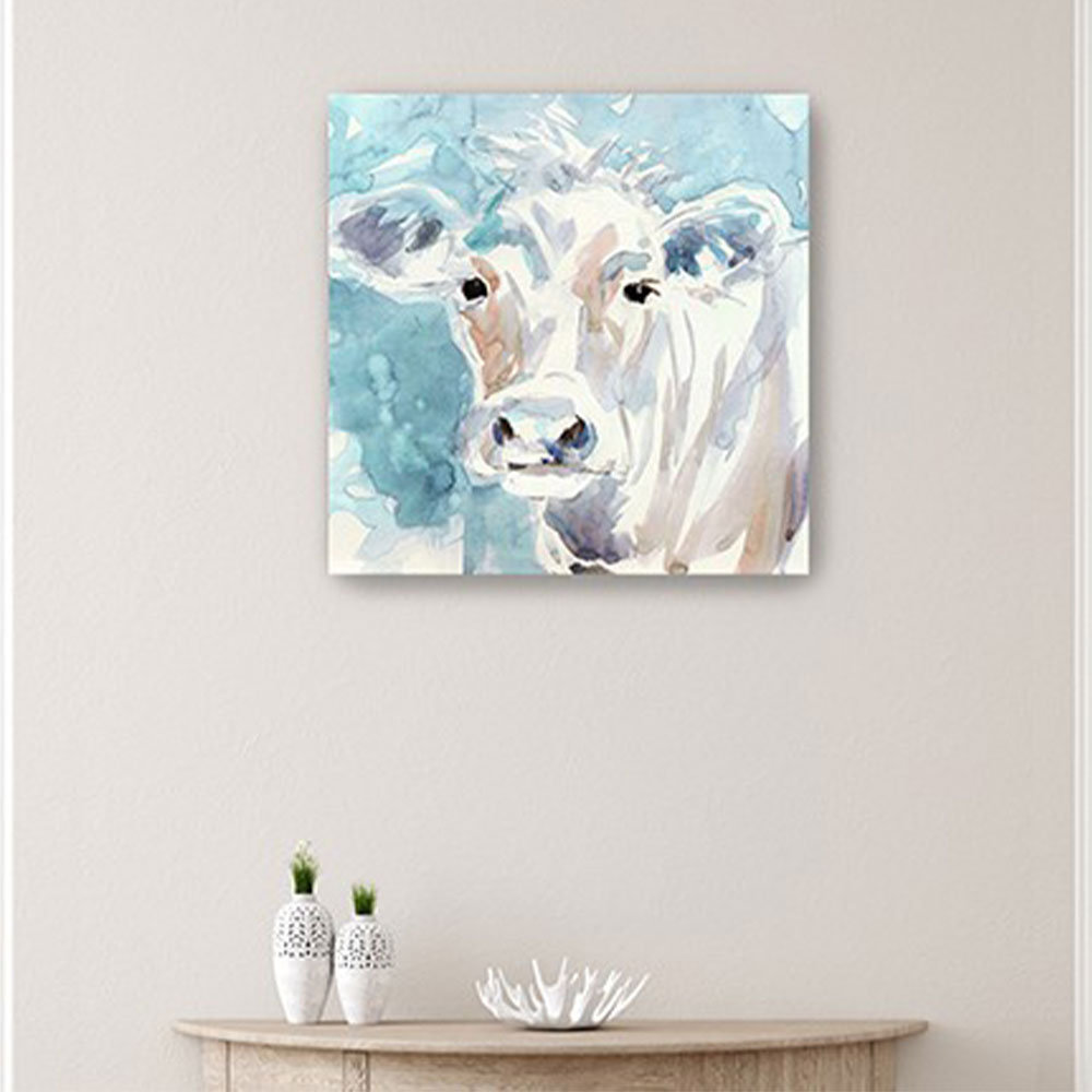 Rosalind Wheeler 30" X 30" Watercolor Soft Pastel Cow Canvas Wall Art ...