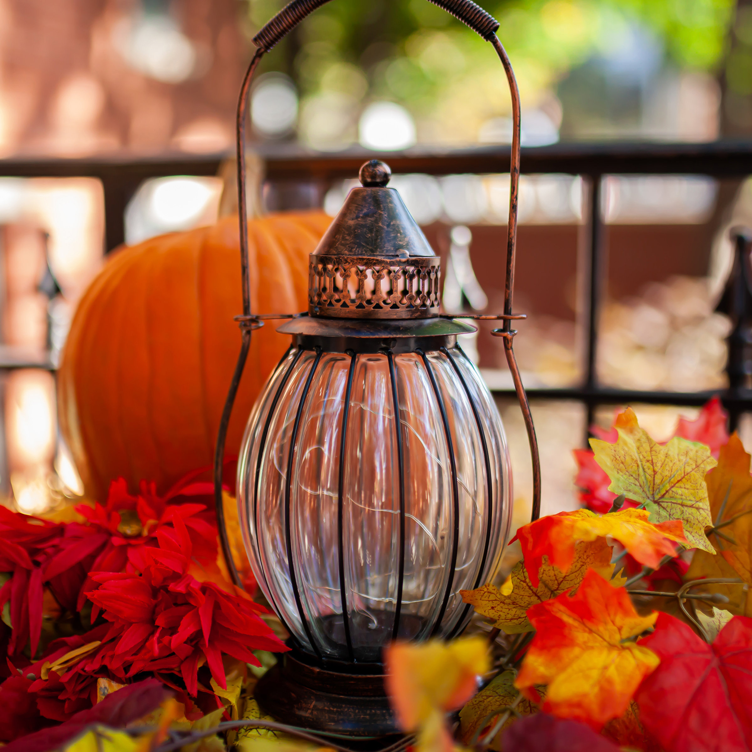 Exhart Solar Antique Metal and Glass Accent Lantern with Fifteen LED ...