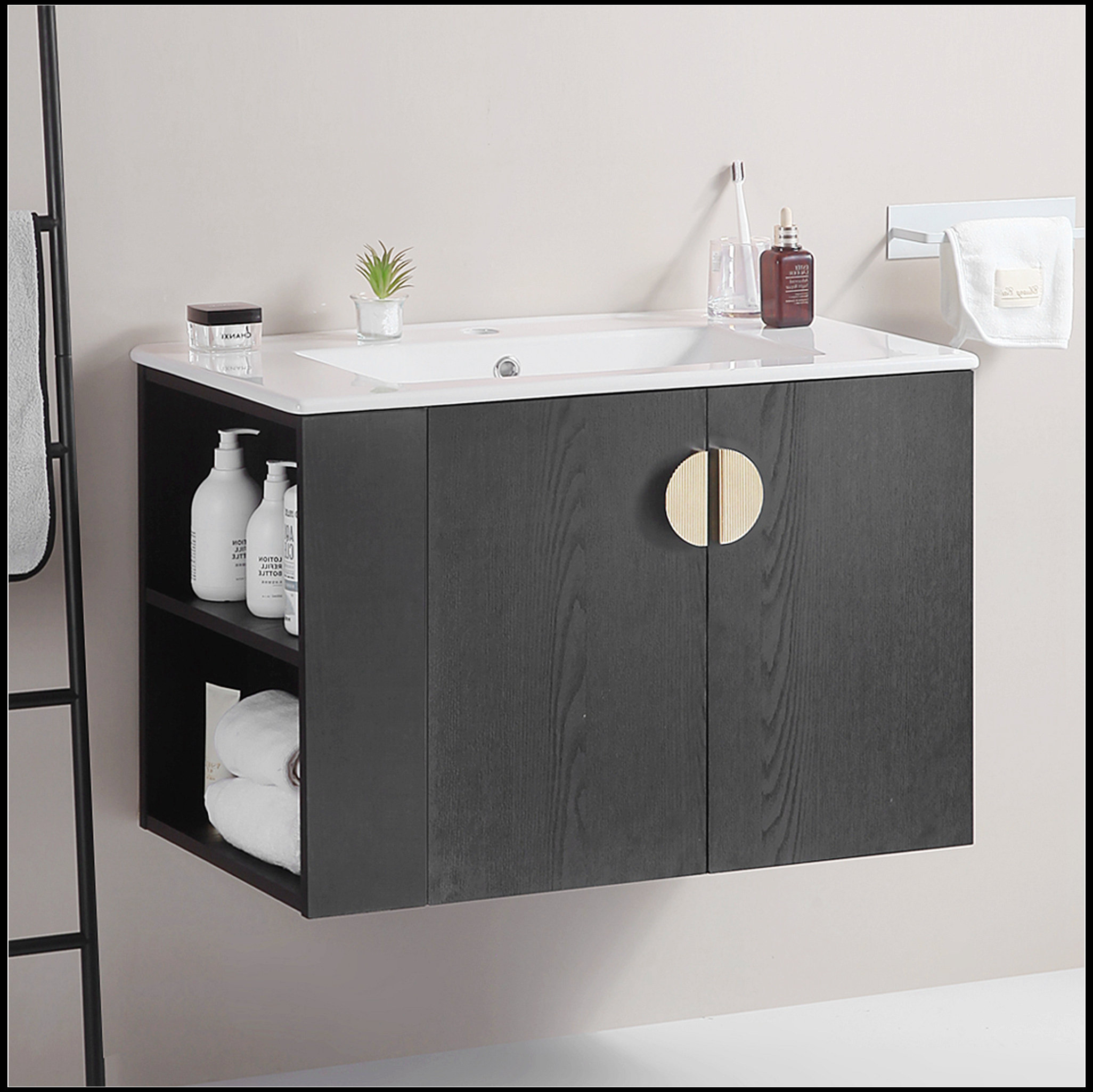 Ebern Designs Ensemble de meuble-lavabo avec lavabo et deux portes ...