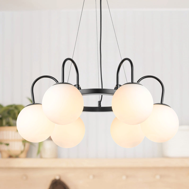 George Oliver Royelle 6 - Light Dimmable Wagon Wheel Modern Glass ...