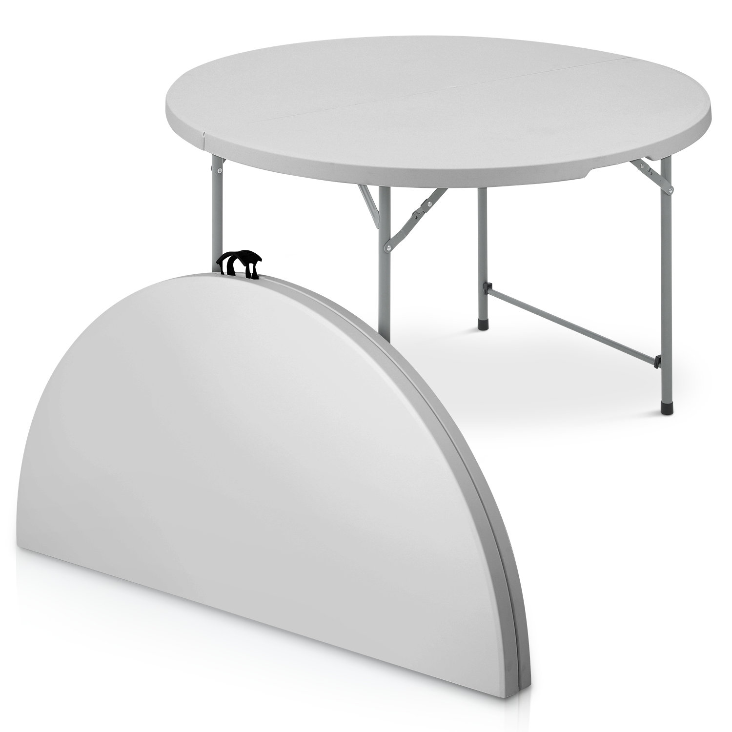 MoNiBloom Round Foldable Plastic Table Collapsible Circular Steel Frame ...