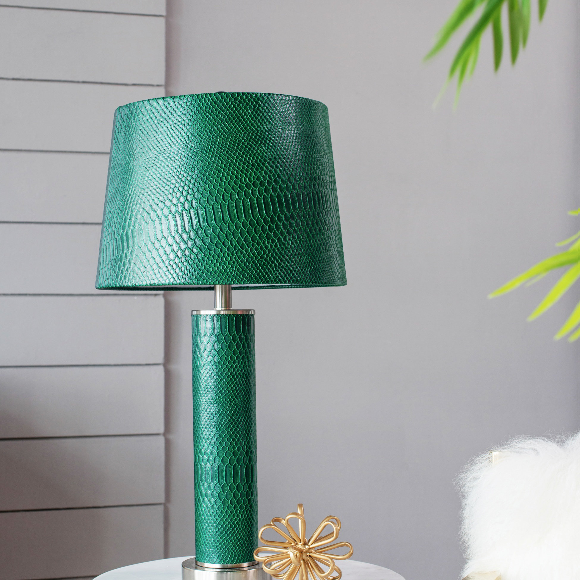 Everly Quinn 14X14x27" Leather Table Lamp, Assembly Required, Table ...
