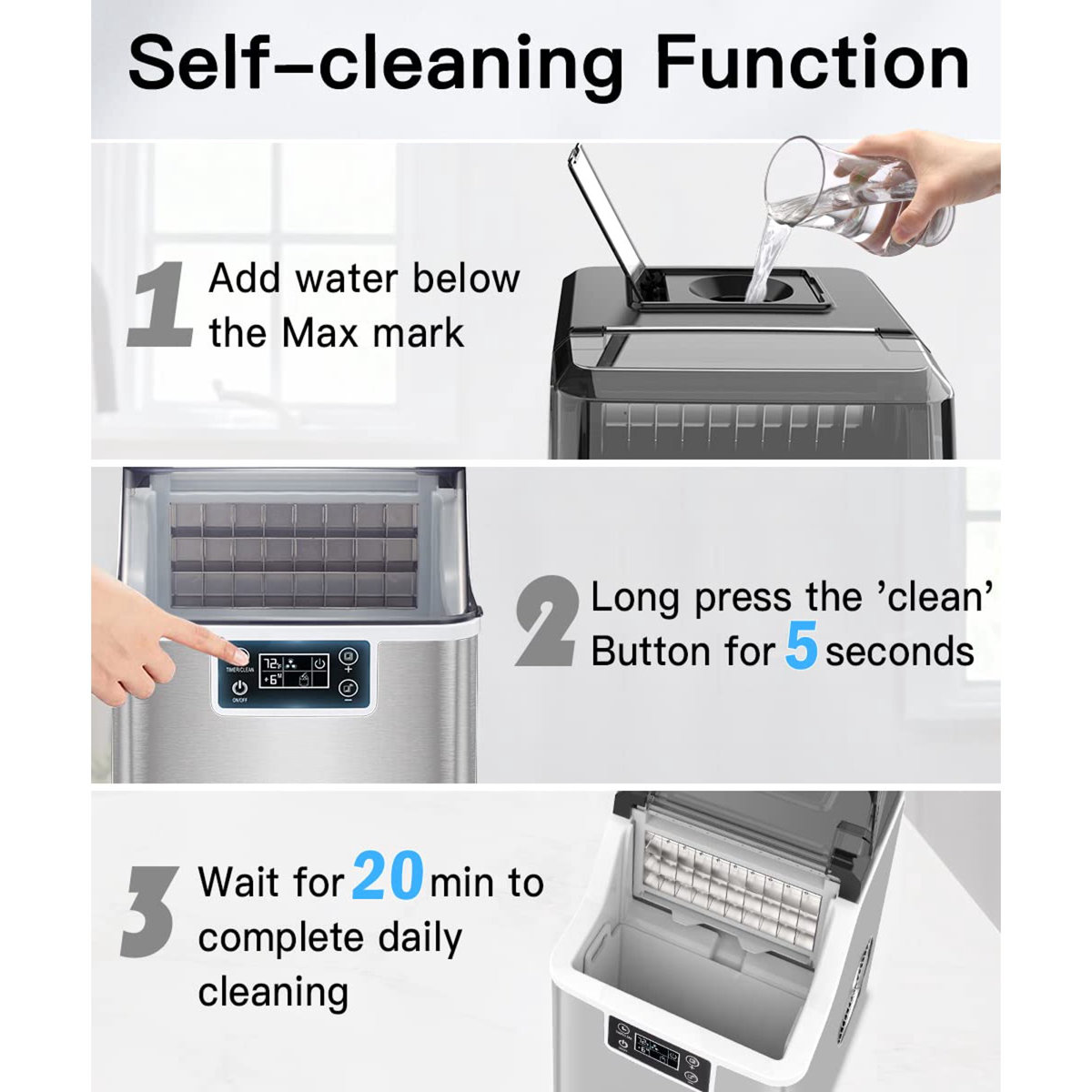 COWSAR 44 Lb. Daily Production Cubic Ice Countertop Ice Maker,Stainless ...