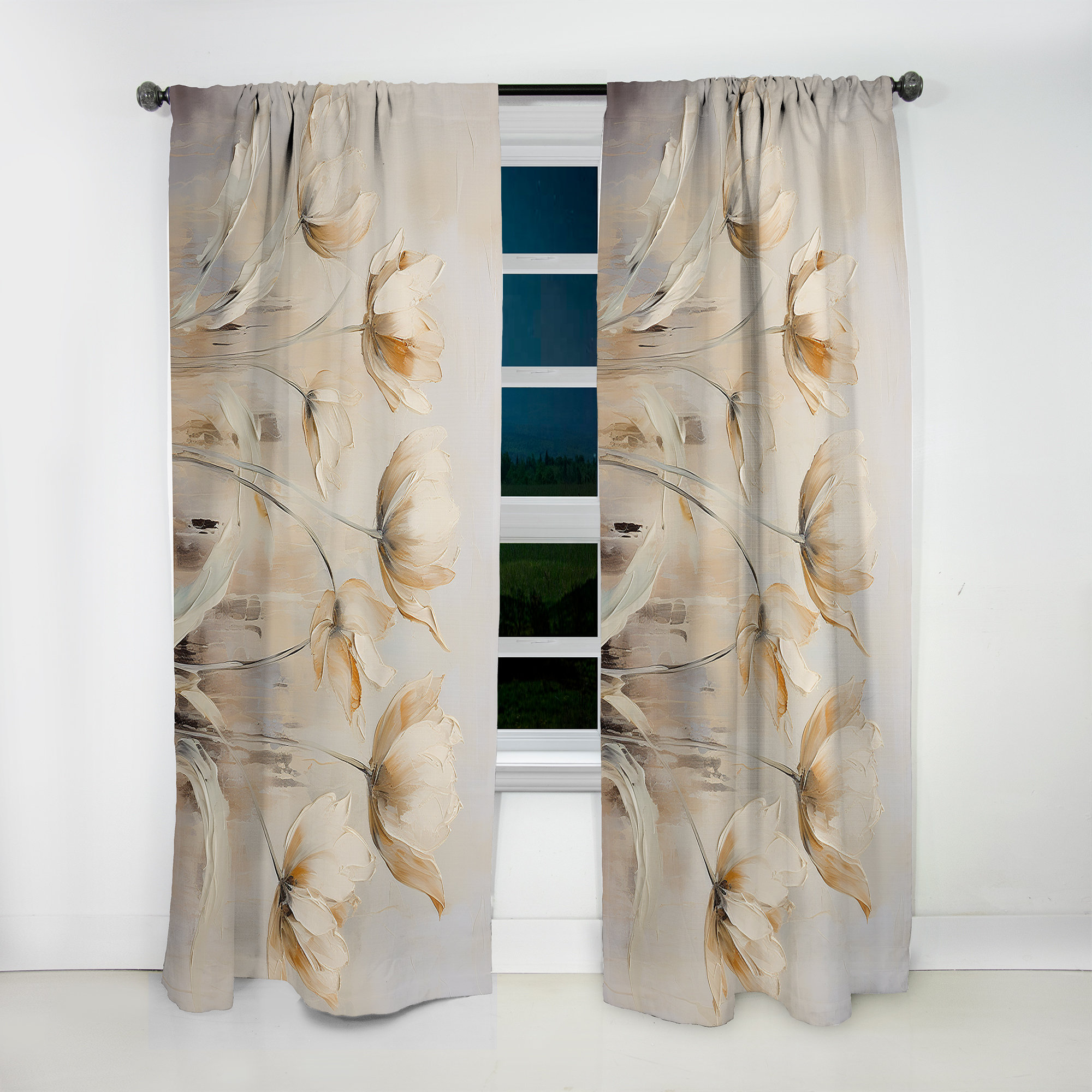 Design Art Beige Embellished Tulips Symphony I - Tulips Curtain ...
