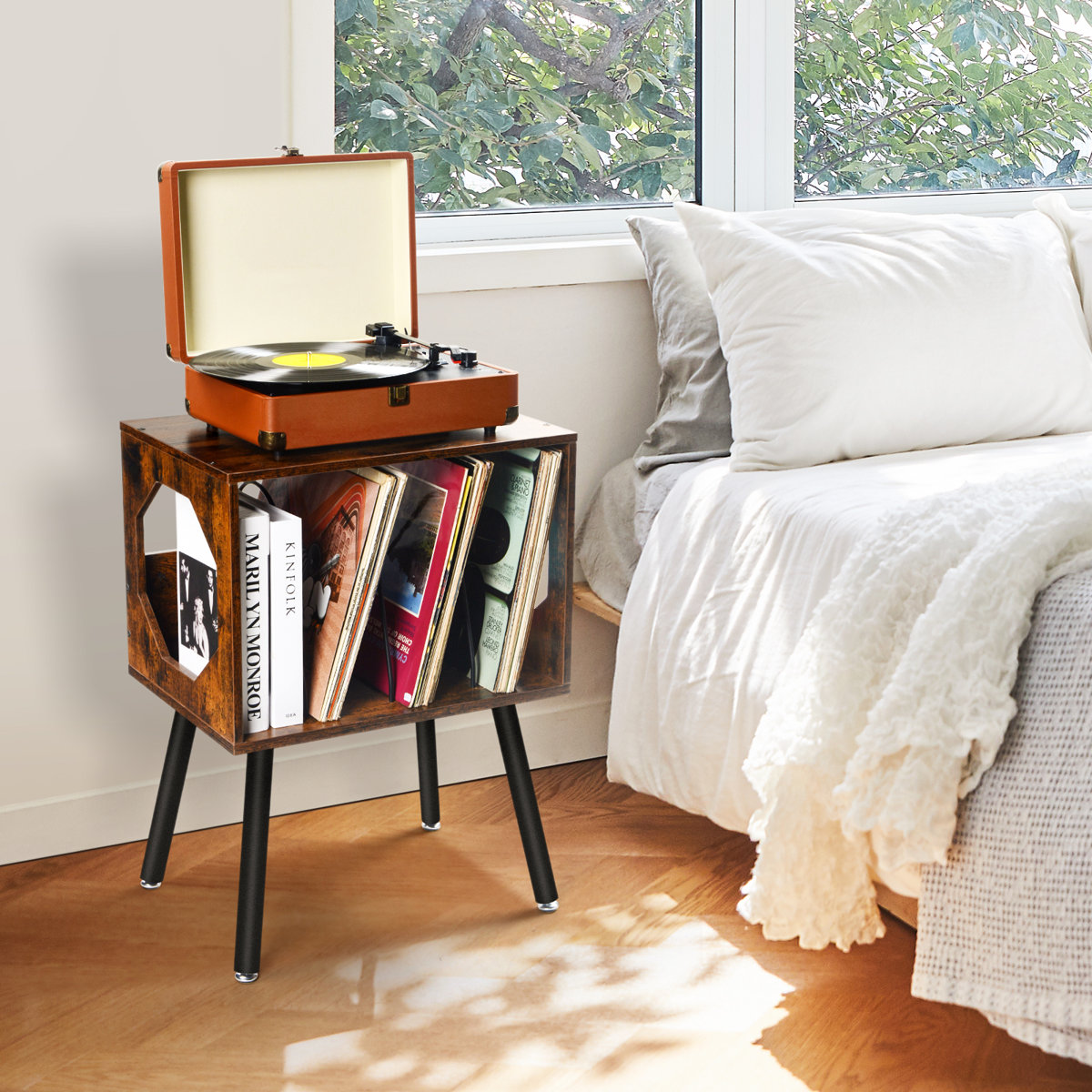 George Oliver Rustic Record Player Stand, Record Storage Cabinet Holder ...