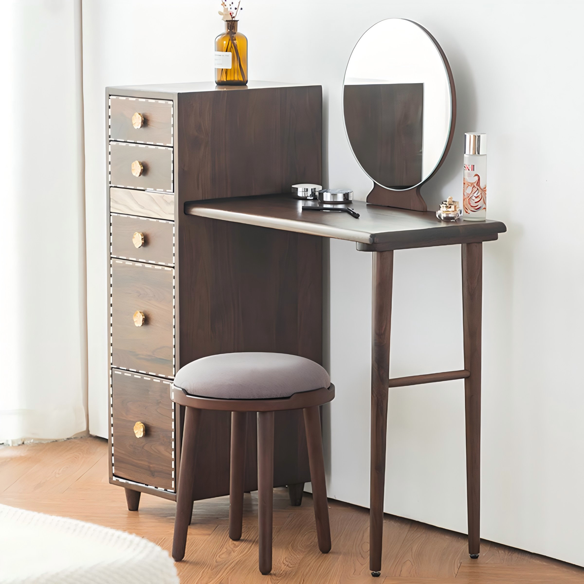 Hokku Designs Solid Wood Integrated Storage and Extendable Makeup ...