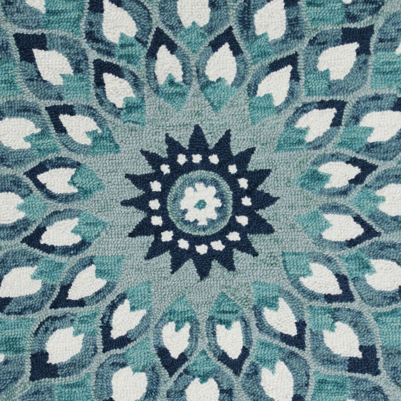Bungalow Rose Round Floral Handmade Tufted Wool Blue/Gray Area Rug ...