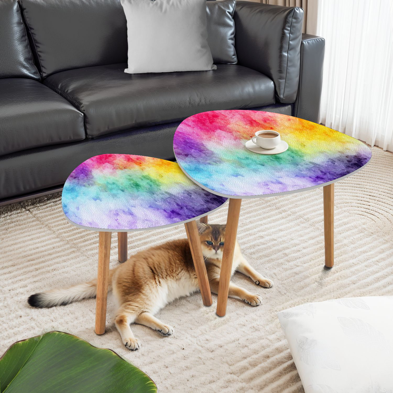 George Oliver Triangle Nesting Coffee Table Set of 2 Abstract rainbow ...
