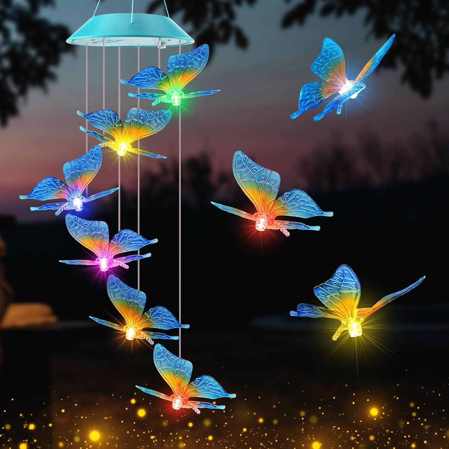 Arlmont & Co. Solar Powered Color Changing Butterfly Wind Chimes For ...