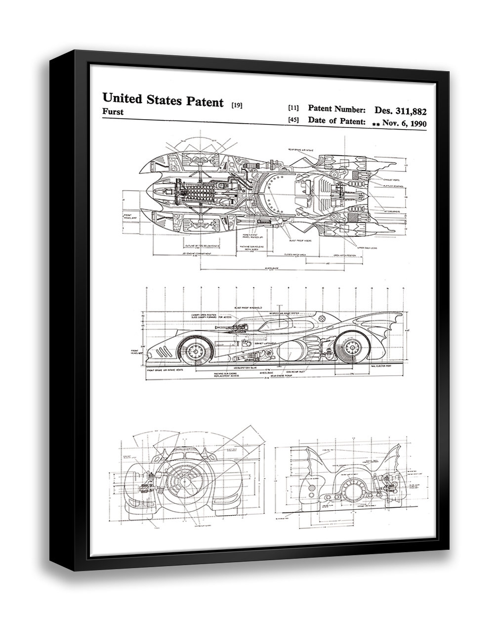 ATX Art Group LLC Batmobile Patent by Stanley Print House - Print on ...