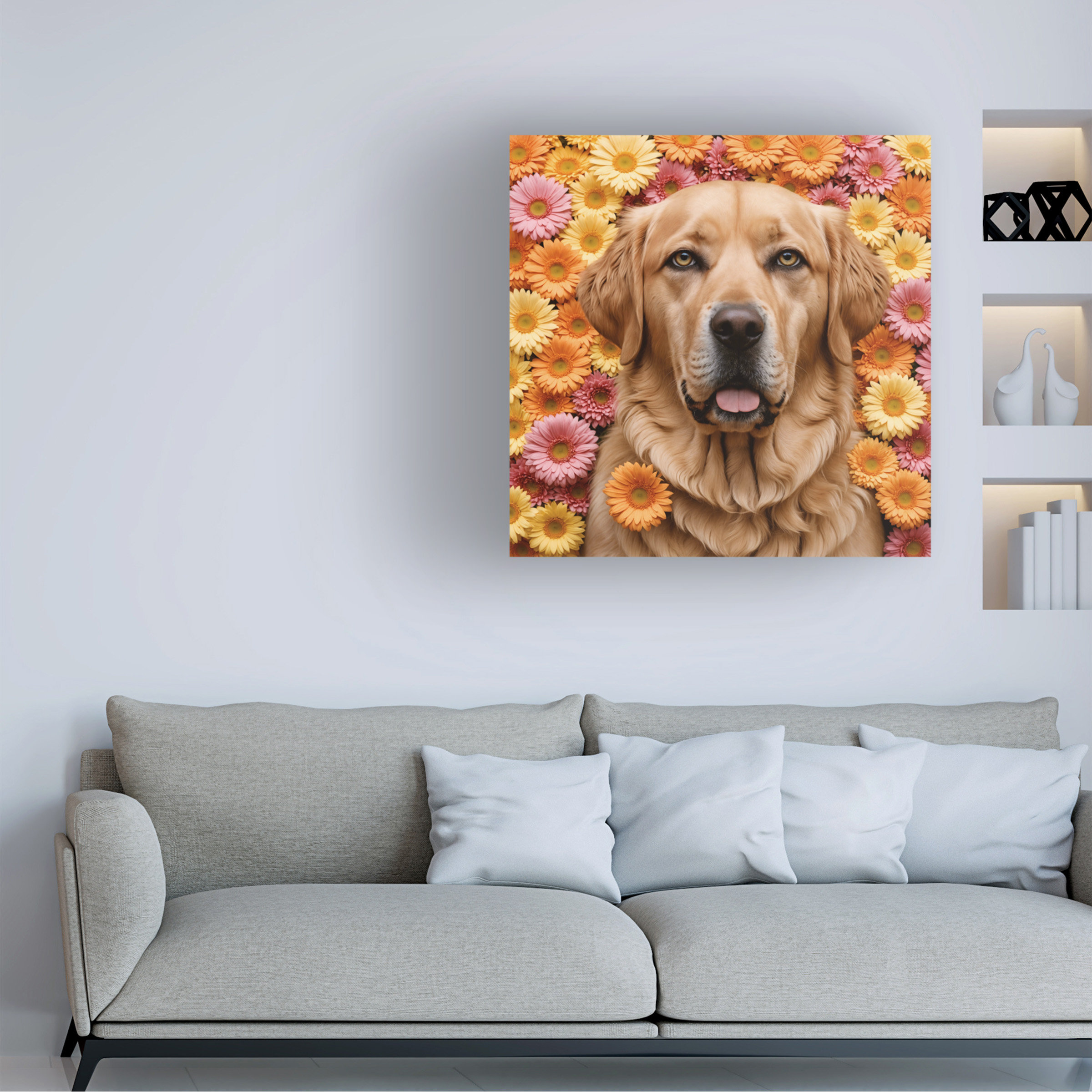 Trademark Fine Art Ben Heine Cute Golden Retriever Dog With Flowers 7 ...