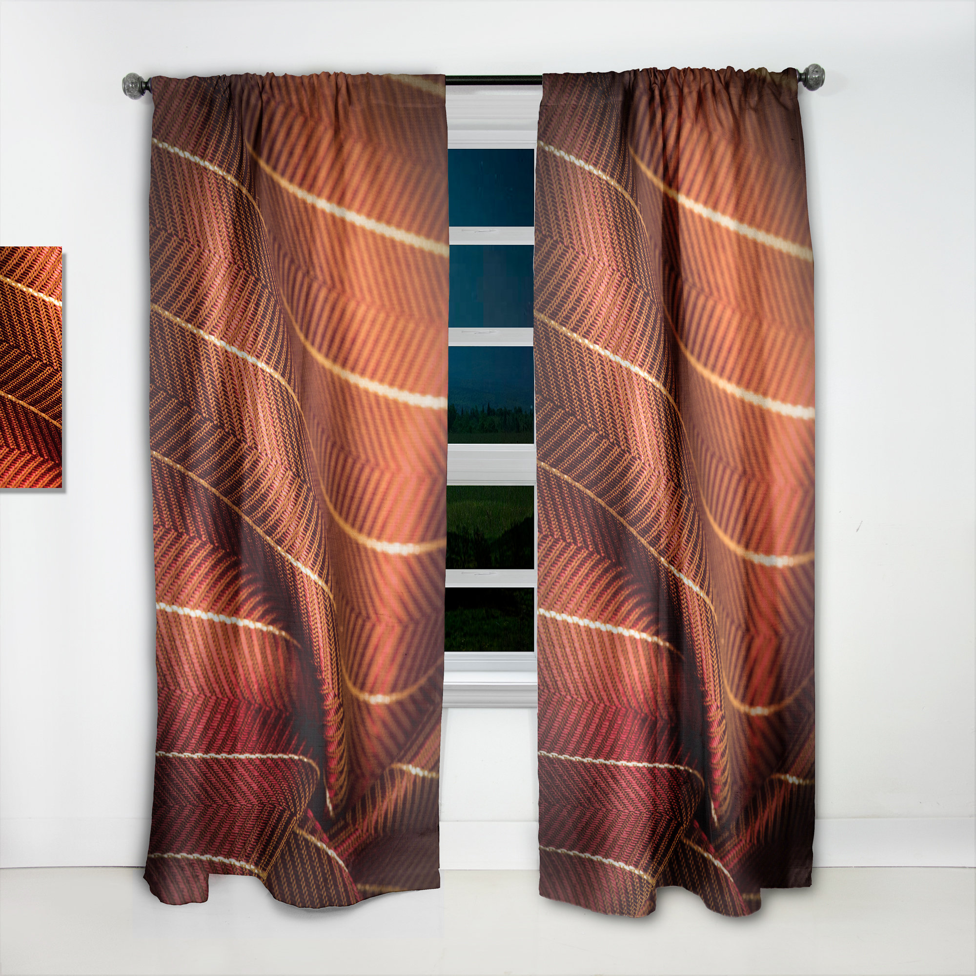 Design Art Ruby Red Fabric With Gold Line III - Chevron Curtain ...