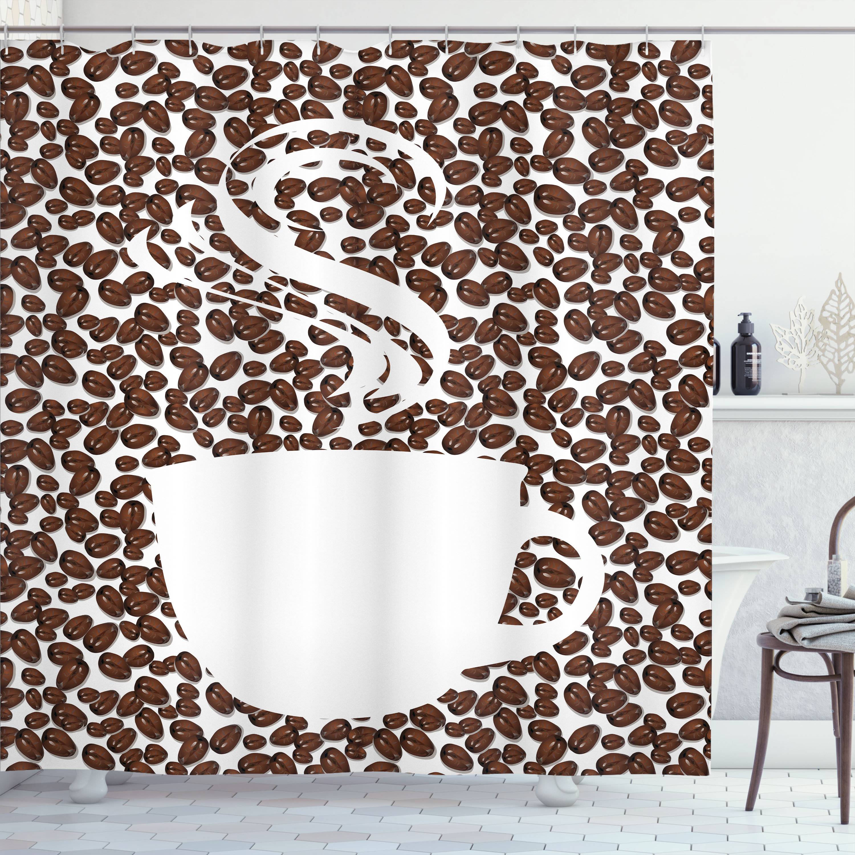 East Urban Home Coffee Shower Curtain Hot Cup on Beans Drink Theme ...