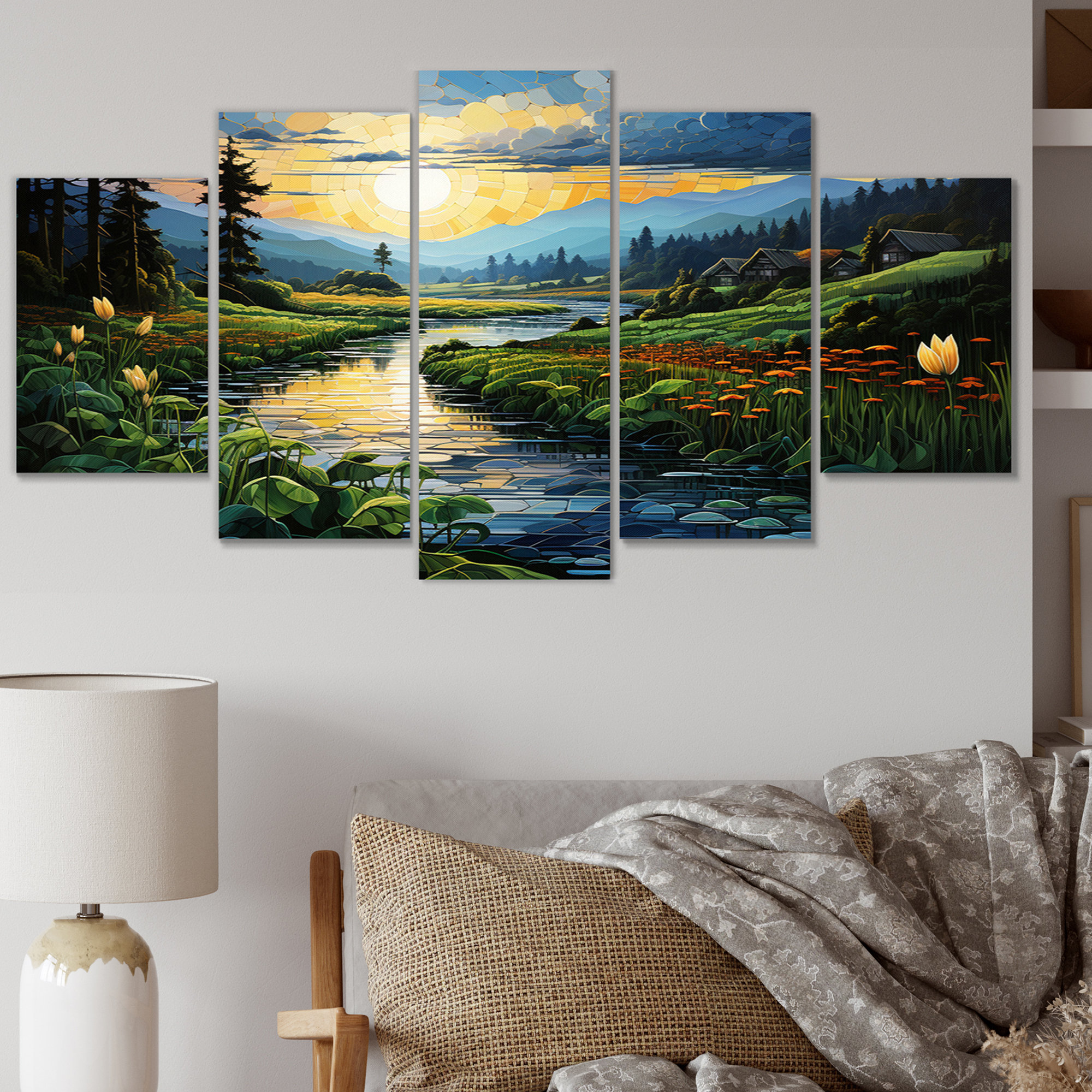 Design Art Countryside Emerald Lake Patchwork - Landscapes Canvas Art ...