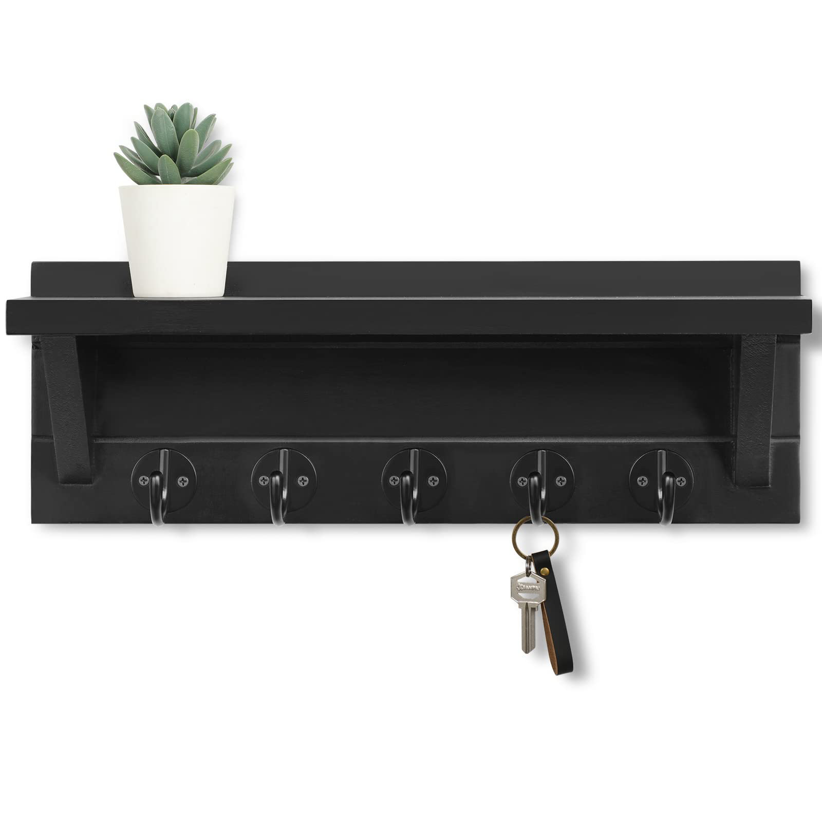 TUHOME FURNITURE LLC Wall Key Rack With Shelves Made Of Paulownia Wood ...