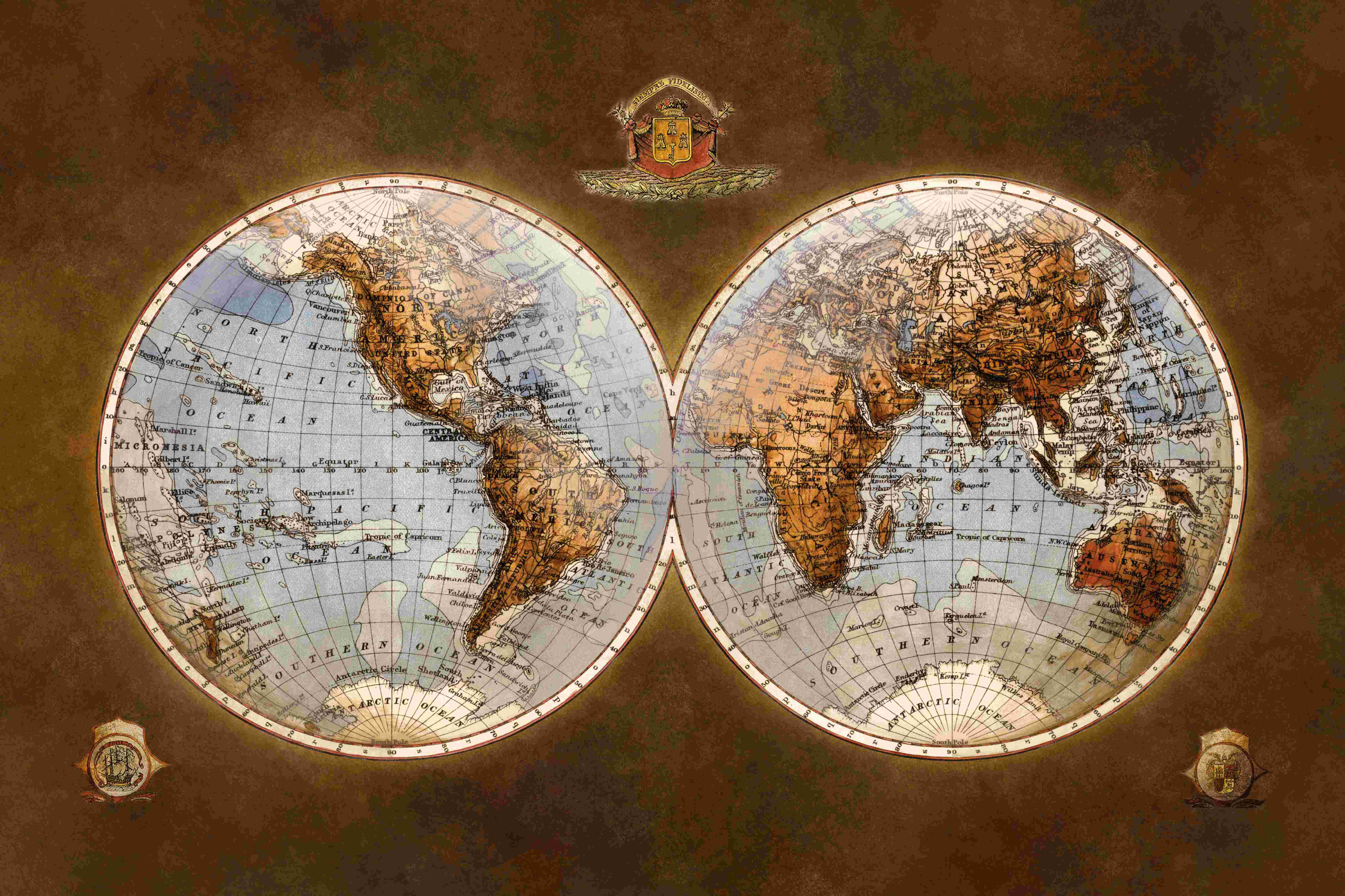 Breakwater Bay World Map Hemispheres - Wrapped Canvas Graphic Art | Wayfair
