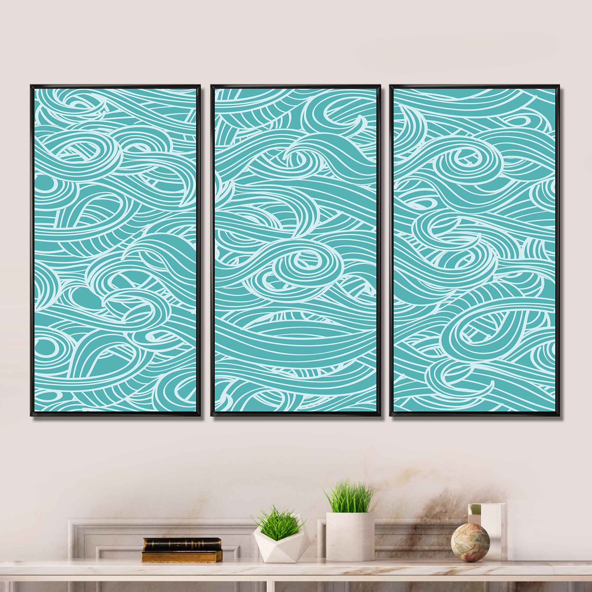 Wrought Studio™ Turquoise Waves Impression - Modern Framed Canvas Wall ...