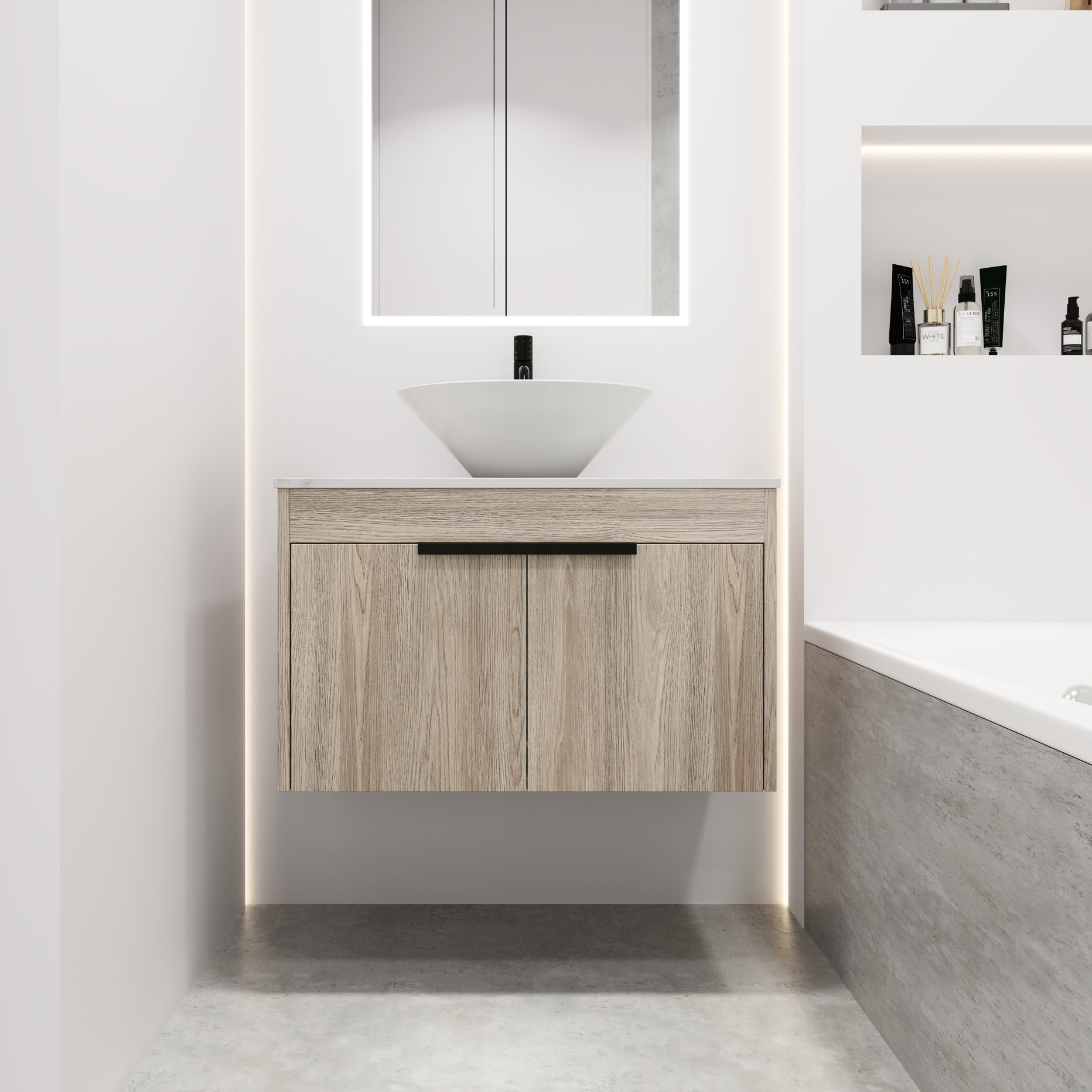 Latitude Run® 30'' Modern Wall Mounted Bathroom Vanity With White Oak ...
