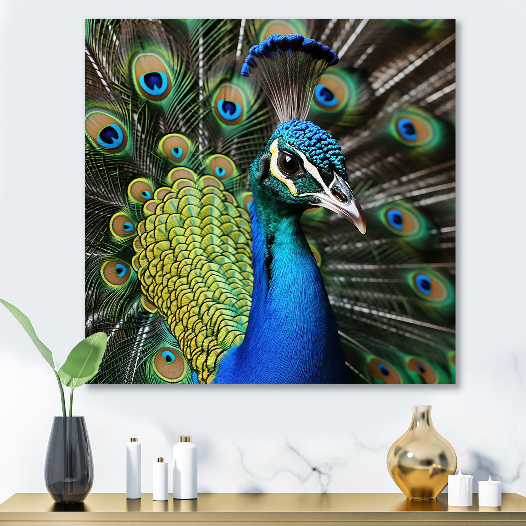 Bayou Breeze Blue Majestic Peacock Splendor I - Peacock Animal Metal ...