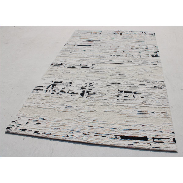 17 Stories Abstract Hand Loomed Wool Area Rug in Black/White | Wayfair