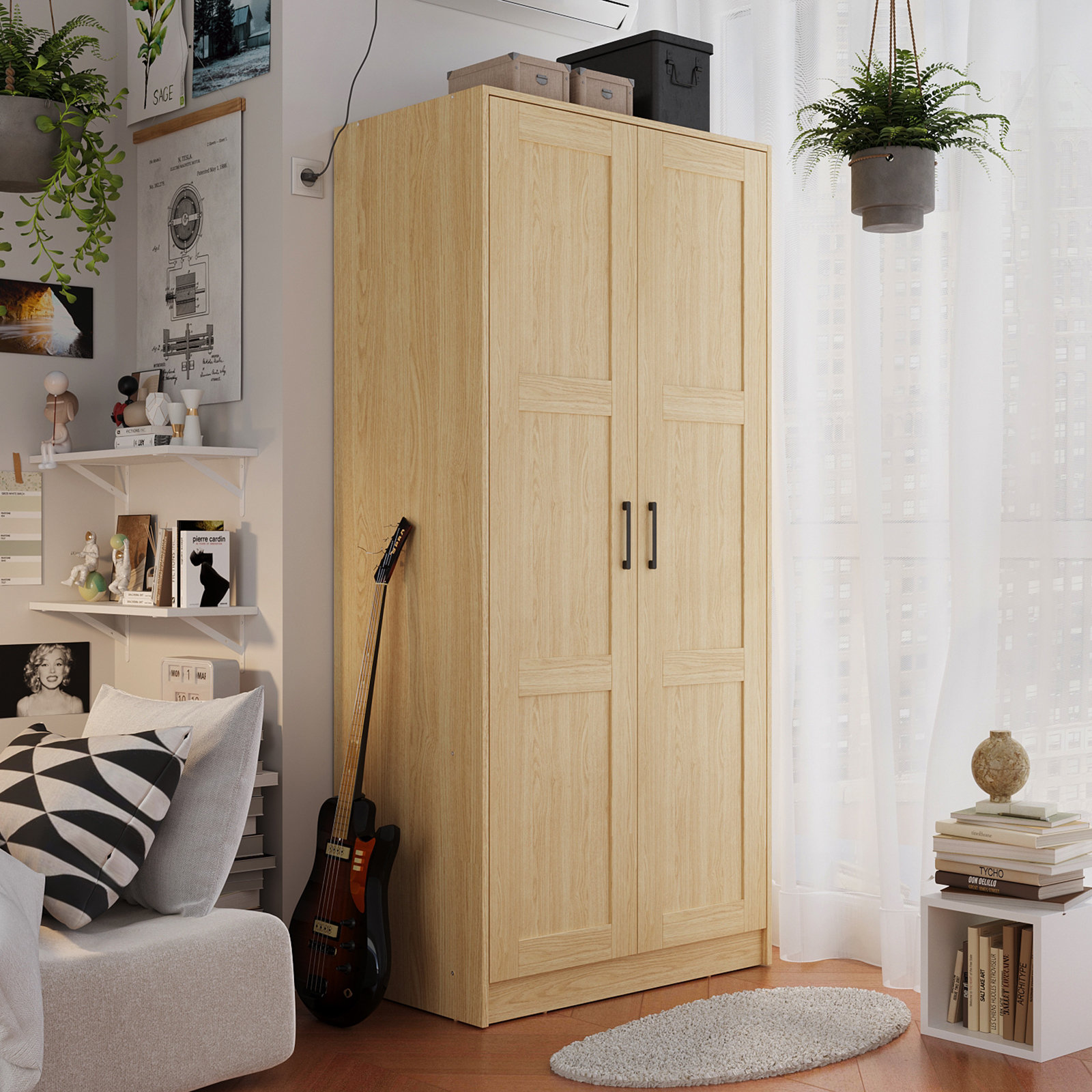 Lark Manor Wood Wardrobe Closet With 2 Doors,bedroom Freestanding ...