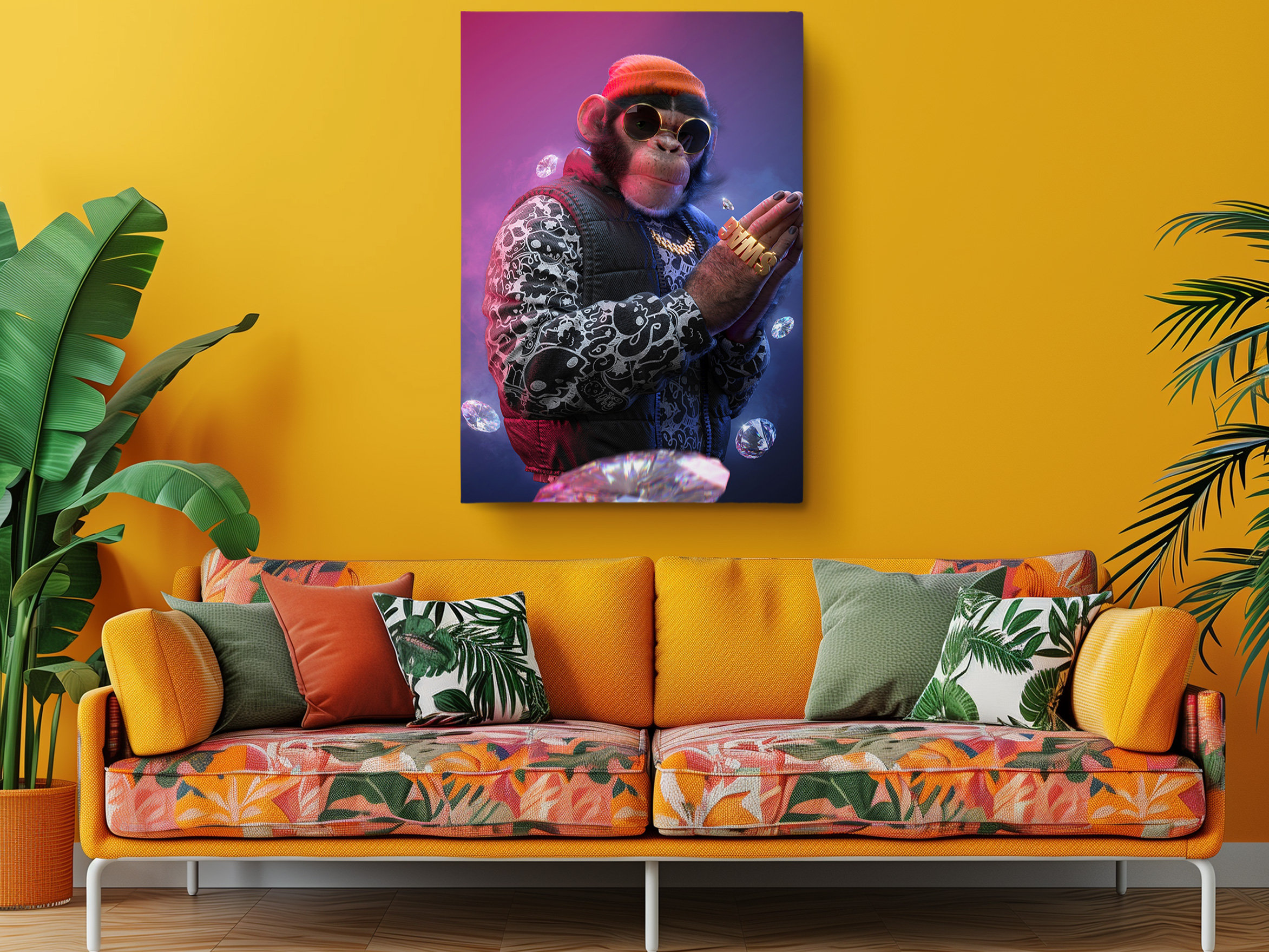 Trinx Swag Monkey with Diamonds on Canvas Print | Wayfair