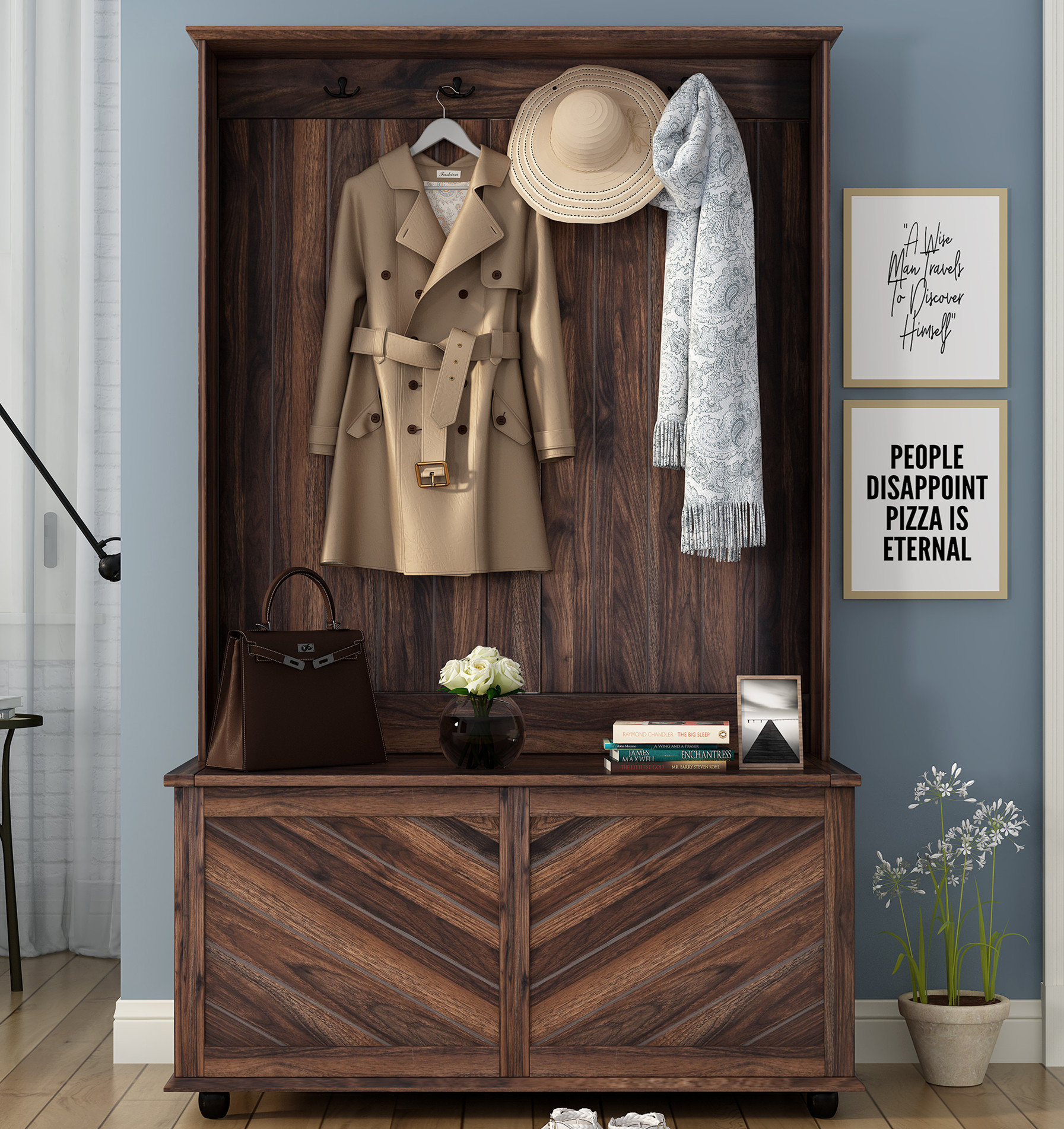 Canora Grey Renarda Hall Tree with 4 Hooks and Entryway Storage Bench ...