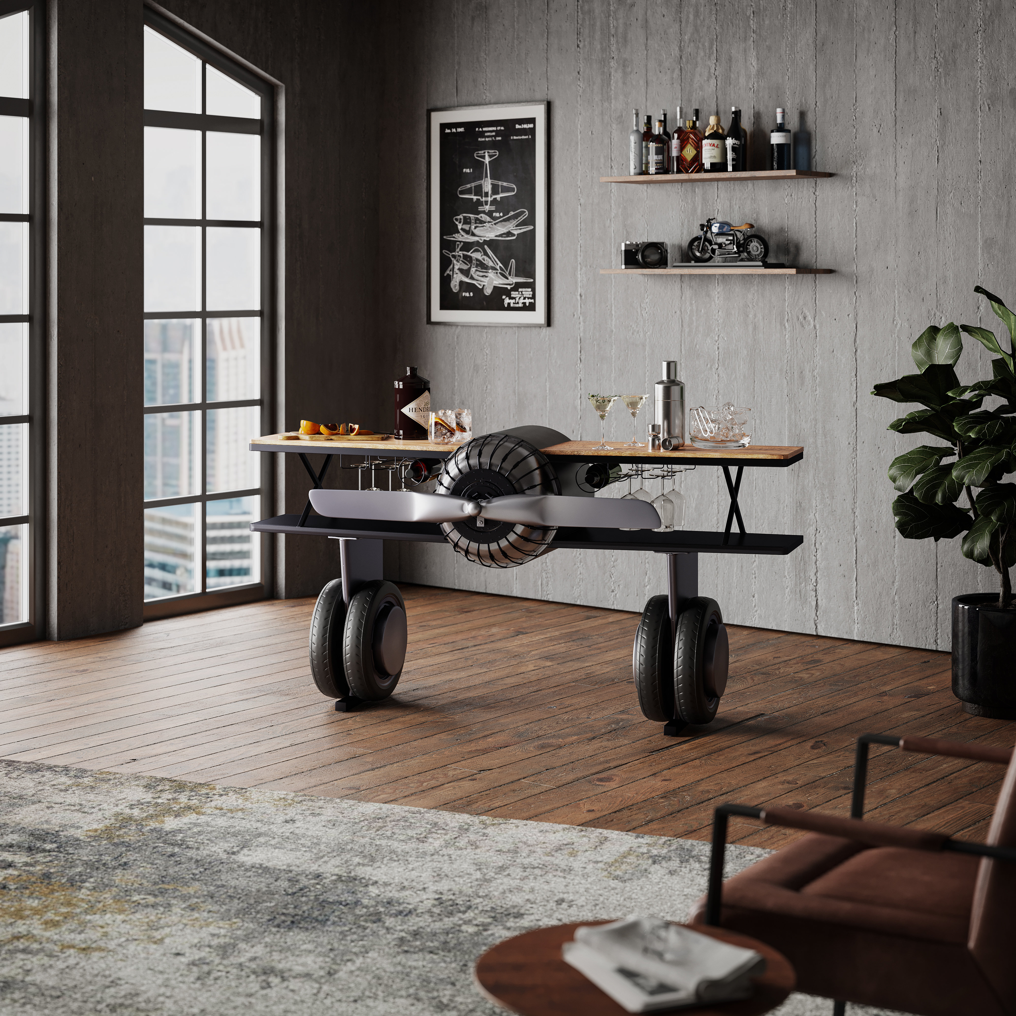 Williston Forge Jerneja 72'' Airplane Vintage Wine Storage Bar ...