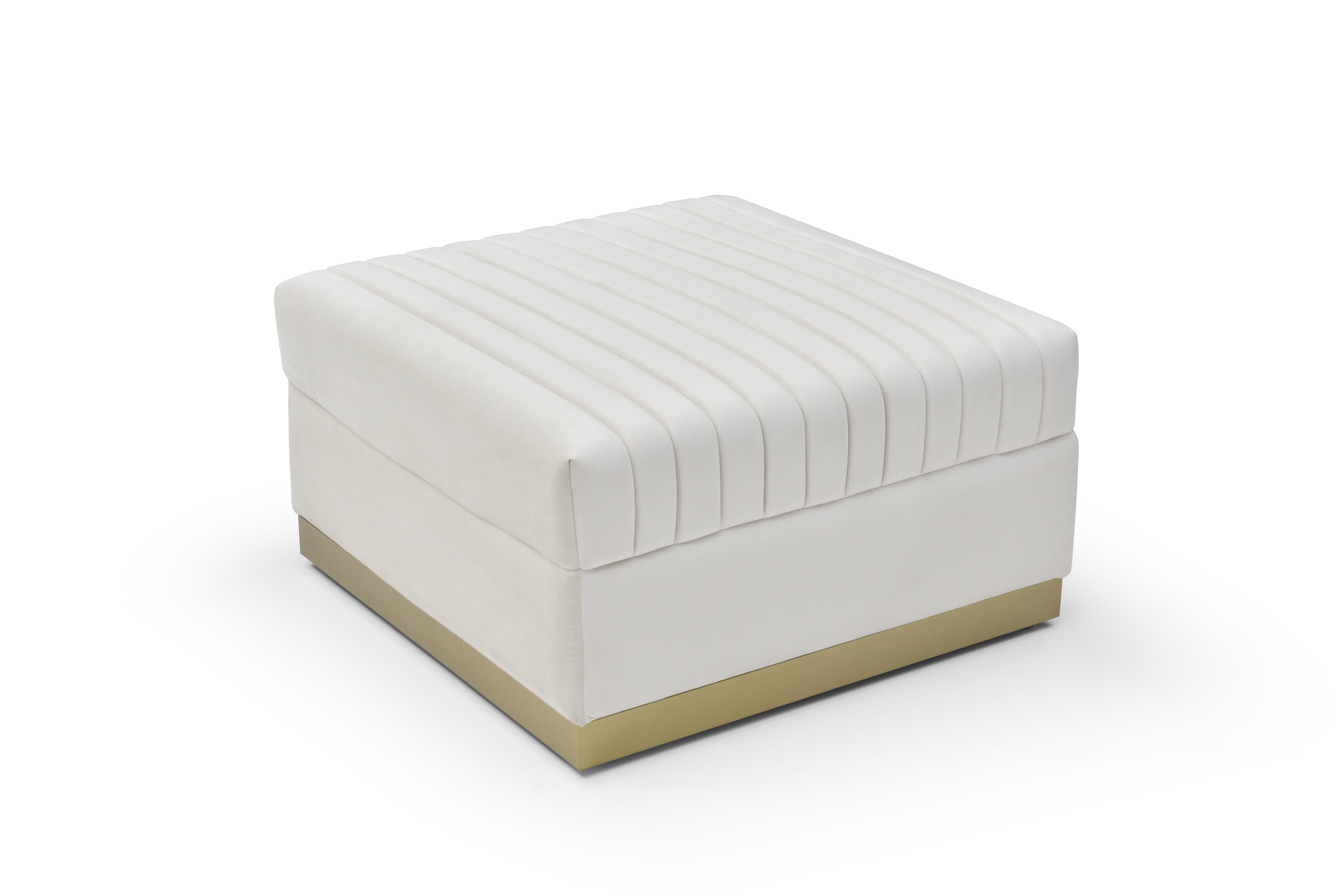 Mercer41 Modern Vertical Beige Channel Tufted Velvet Ottoman with Solid ...