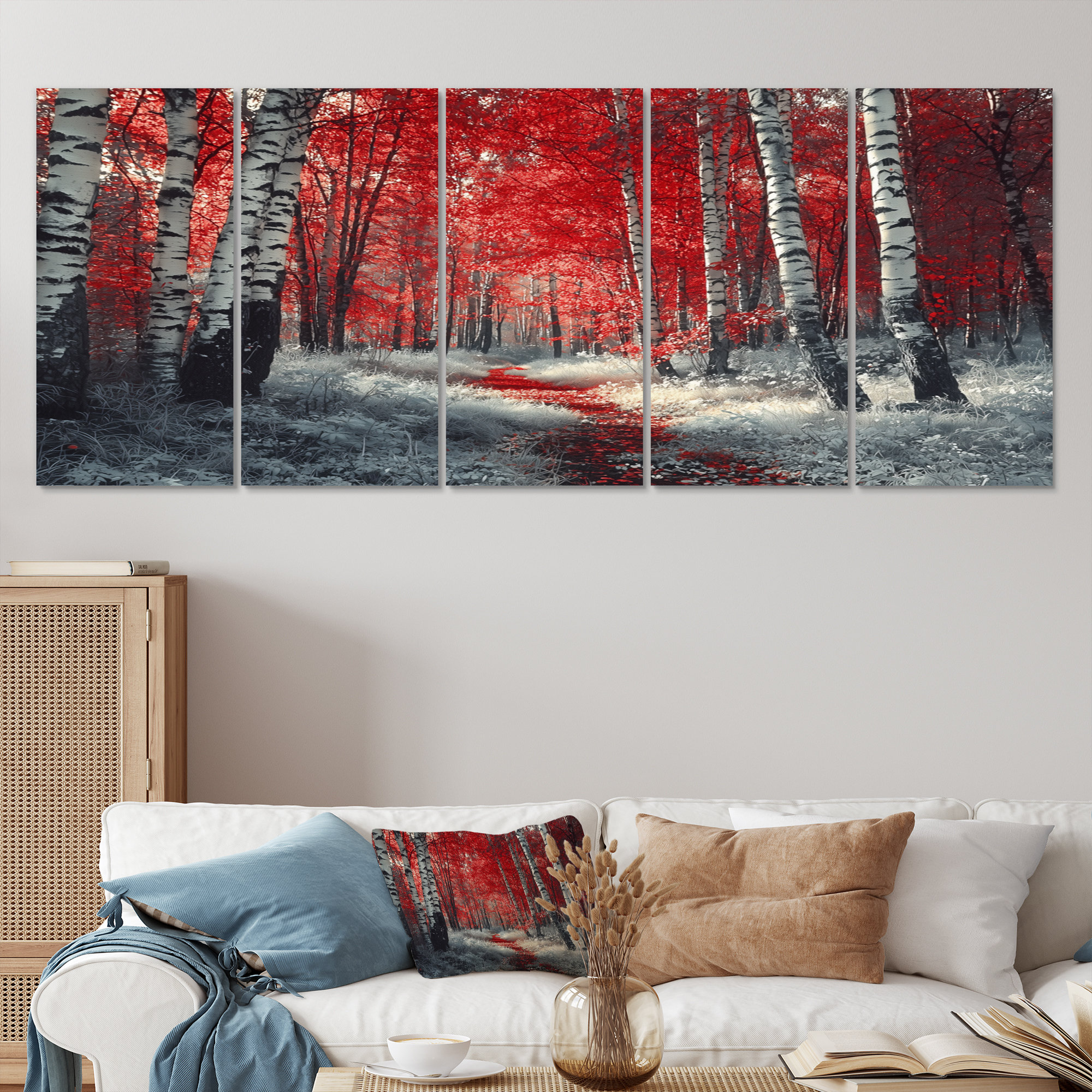 Millwood Pines Red Birch Trees Forest Path Panorama III - Forest Wall ...