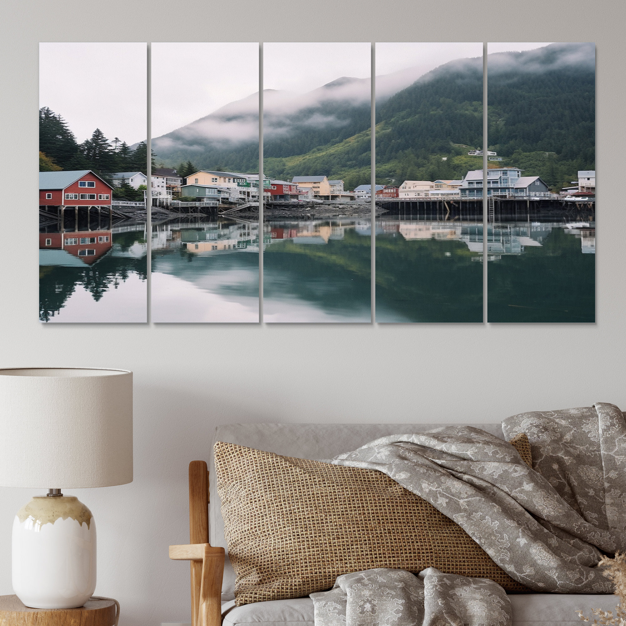 Design Art Alaska Village On The Lake - Landscapes Metal Wall Decor Set ...