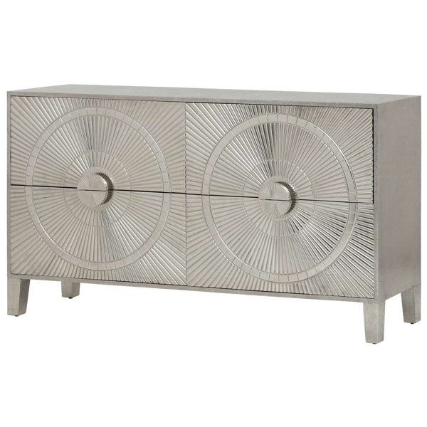 Ebern Designs Rajina Silver Embossed Metal Four Drawer Buffet | Wayfair ...