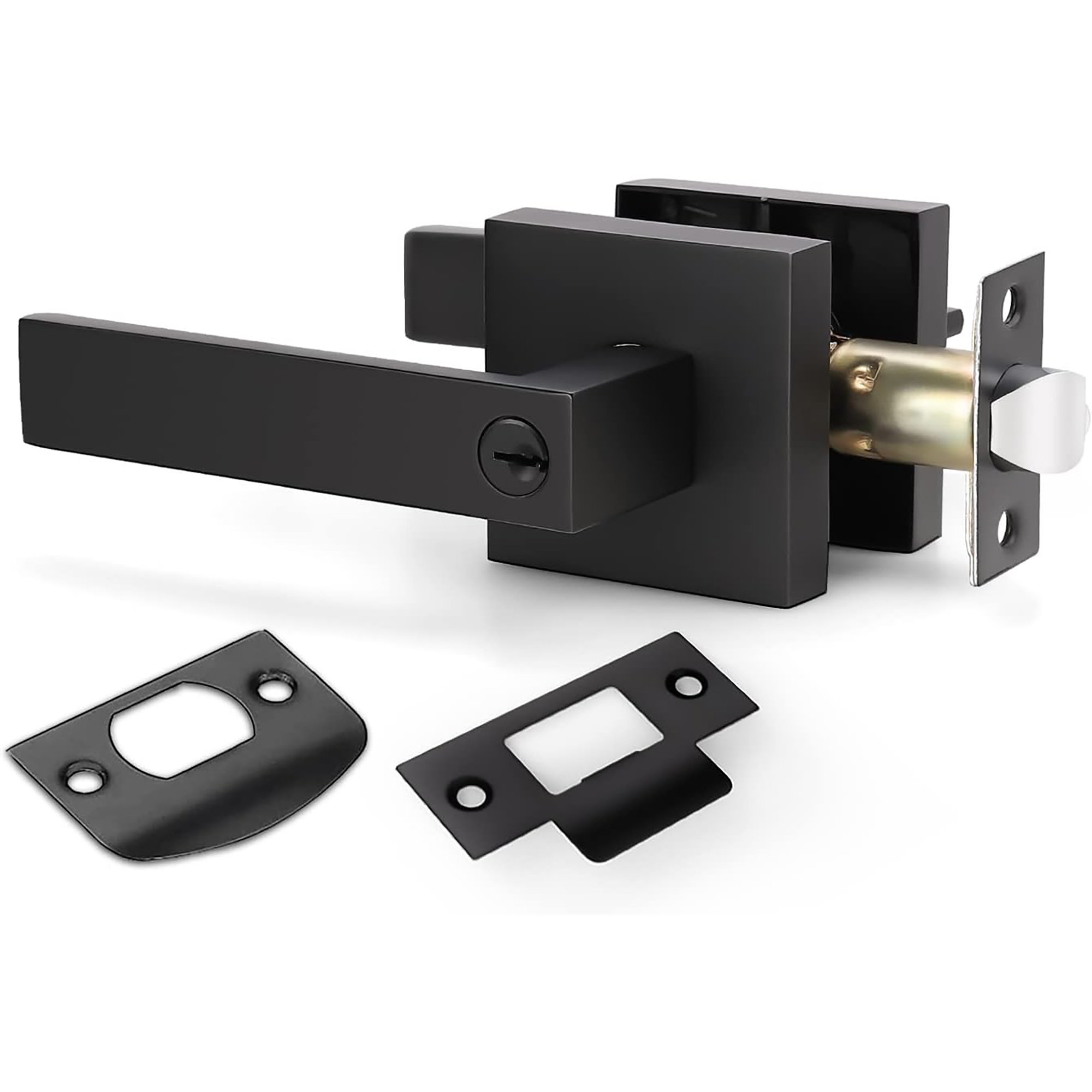 PSWY Front Door Handle Set, Includes Key, Lock, Exterior Black Lever ...