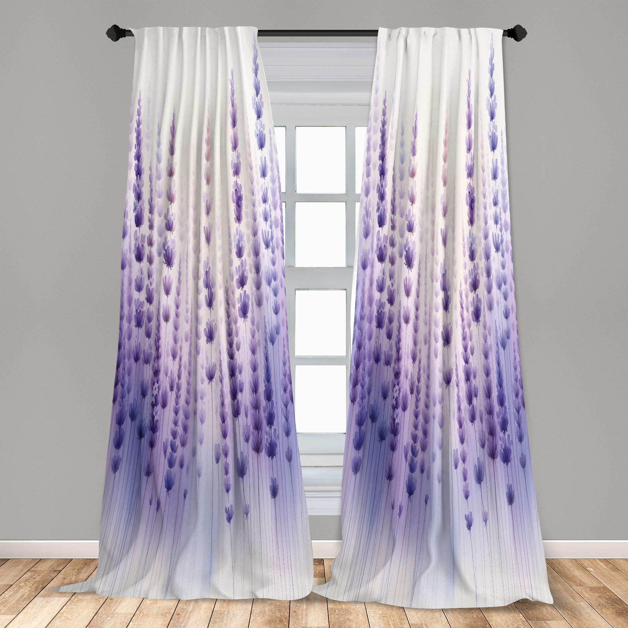 Ambesonne Lavender Curtains Set 2-Pack 4 Panels of Blue Violet Ivory ...