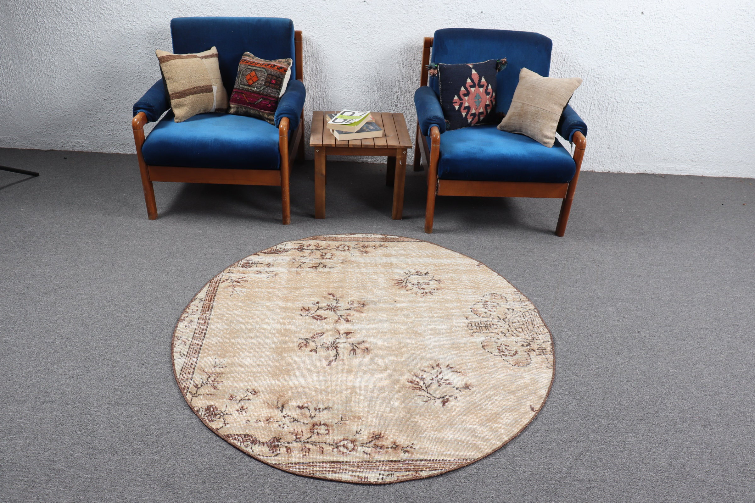 Bungalow Rose Vintage Round Turkish Rug for Kitchen or Entryway - Beige ...