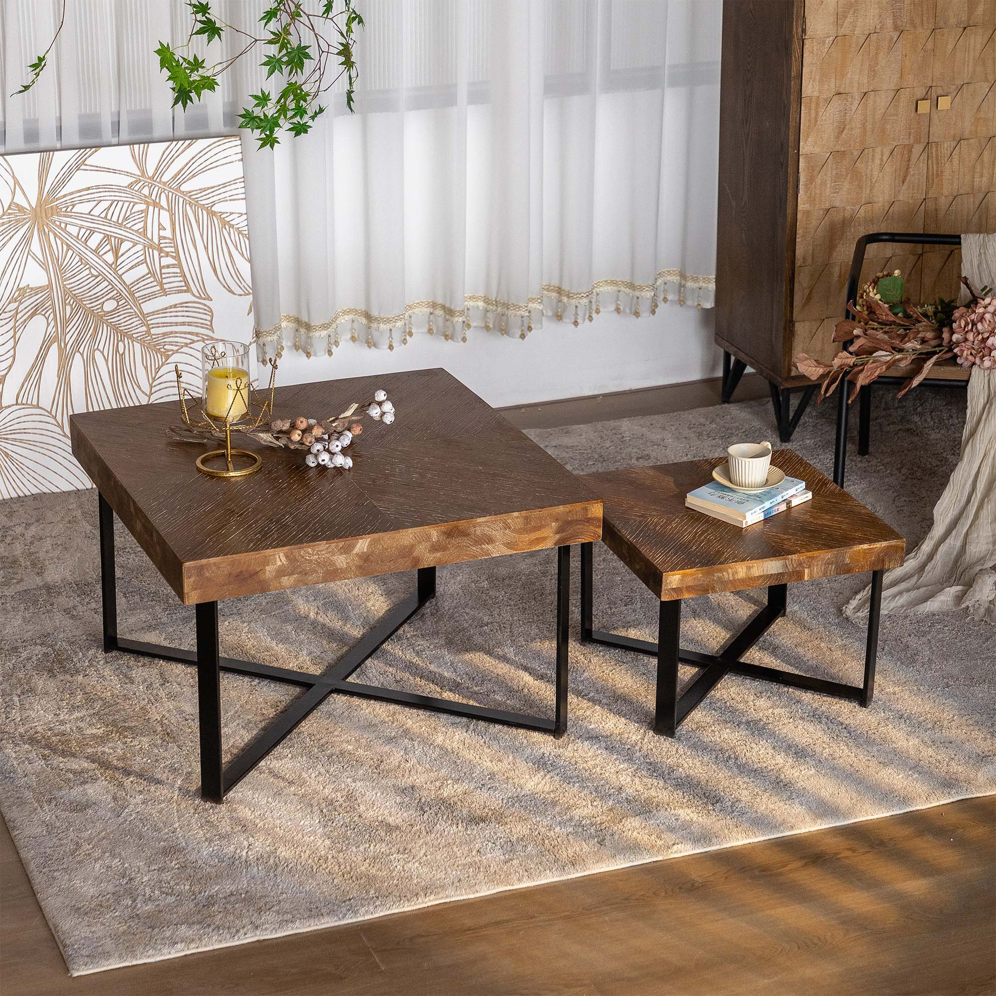 Millwood Pines Aronoff 2 - Piece Solid Wood Top Living Room Table Set ...