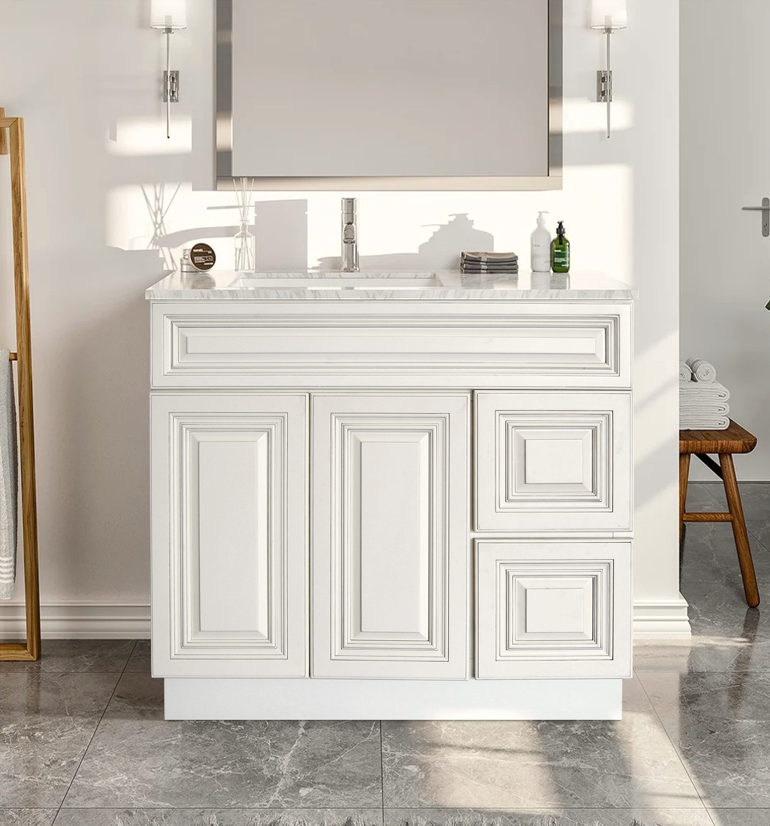 Vanity Atelier Armoire de meuble-lavabo 36 po avec tiroirs en blanc ...