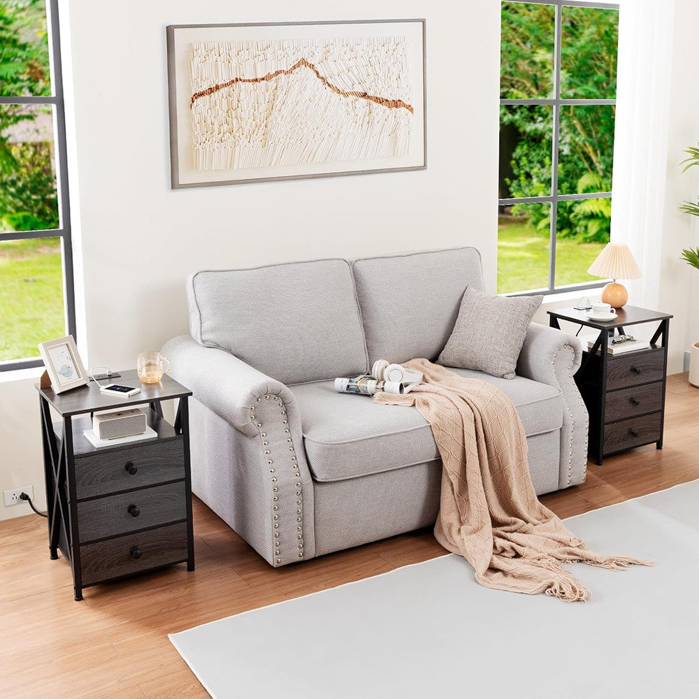 Ivy Bronx Night Stand Set 2, LED Nightstand With Charging Station, End ...